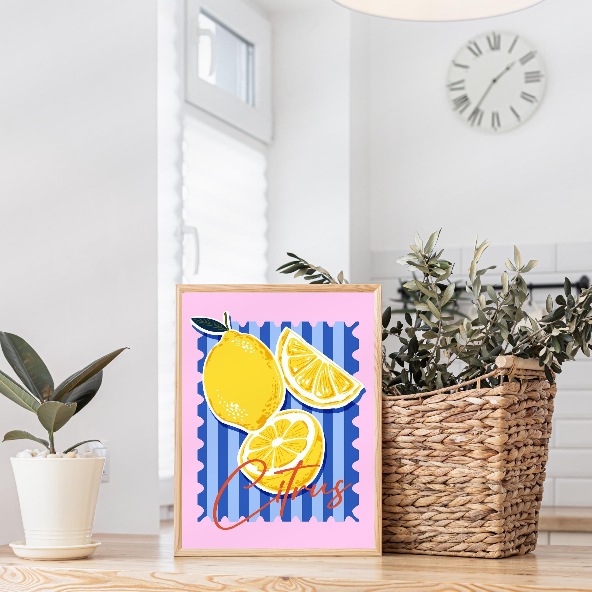 Bright Lemon Citrus Fruit Art Print, Lemon Poster, INSTANT DOWNLOAD ...