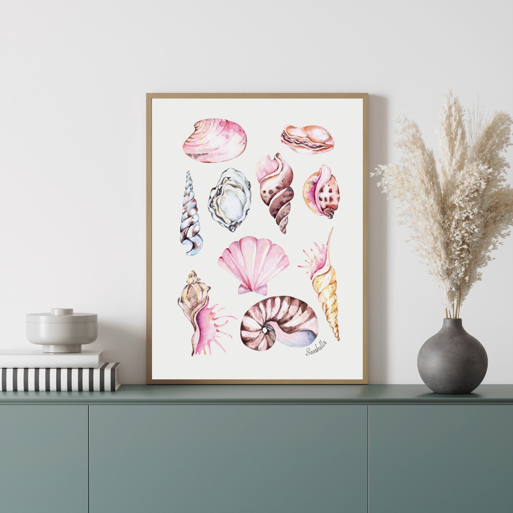 Seashell Art Print, Pink Seashell Poster, Bathroom Digital Art Print ...