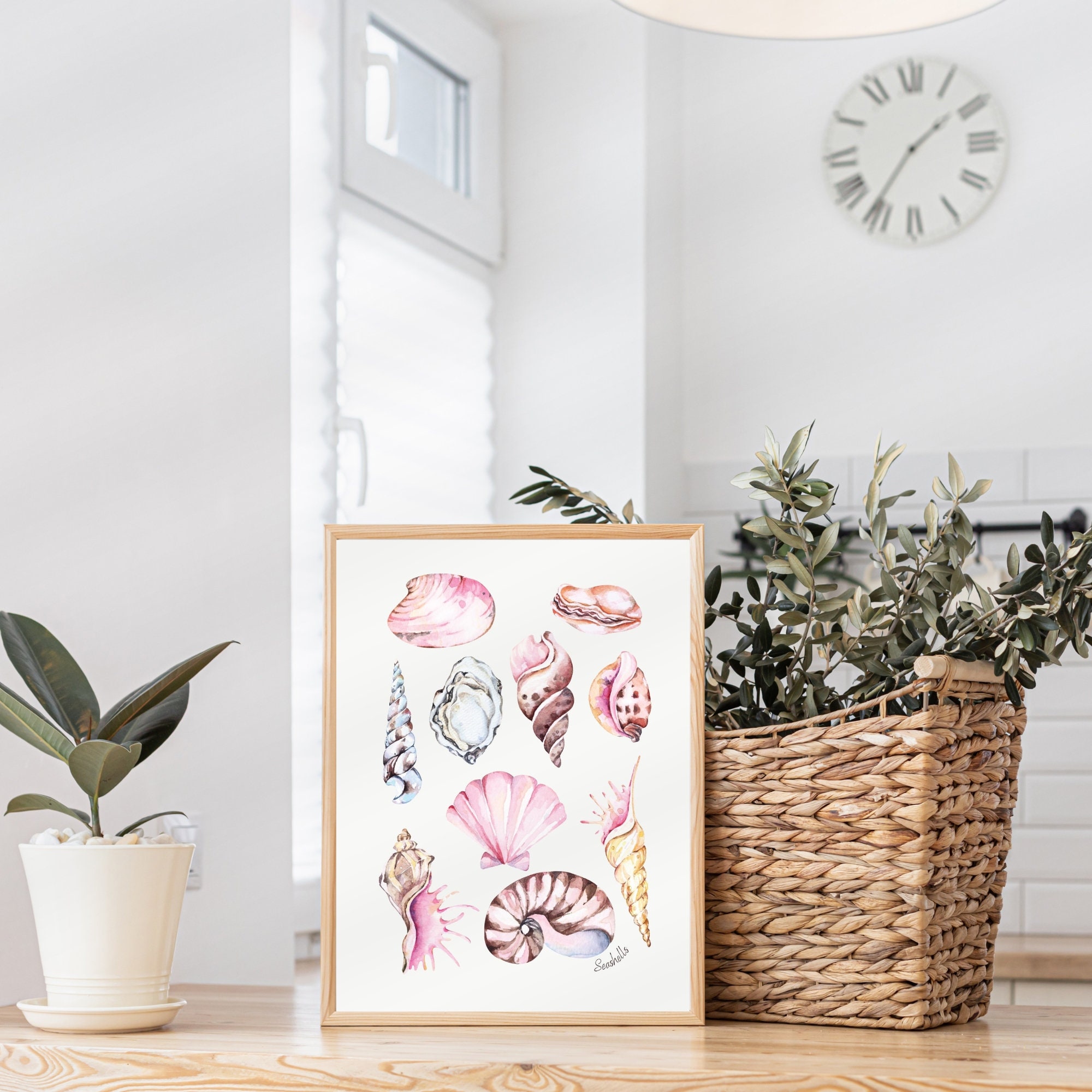 Seashell Art Print, Pink Seashell Poster, Bathroom Digital Art Print ...