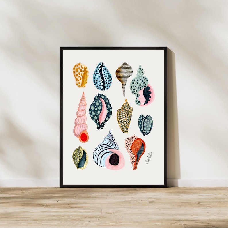 Seashell Collection Digital Art Print, INSTANT DOWNLOAD, Watercolour ...
