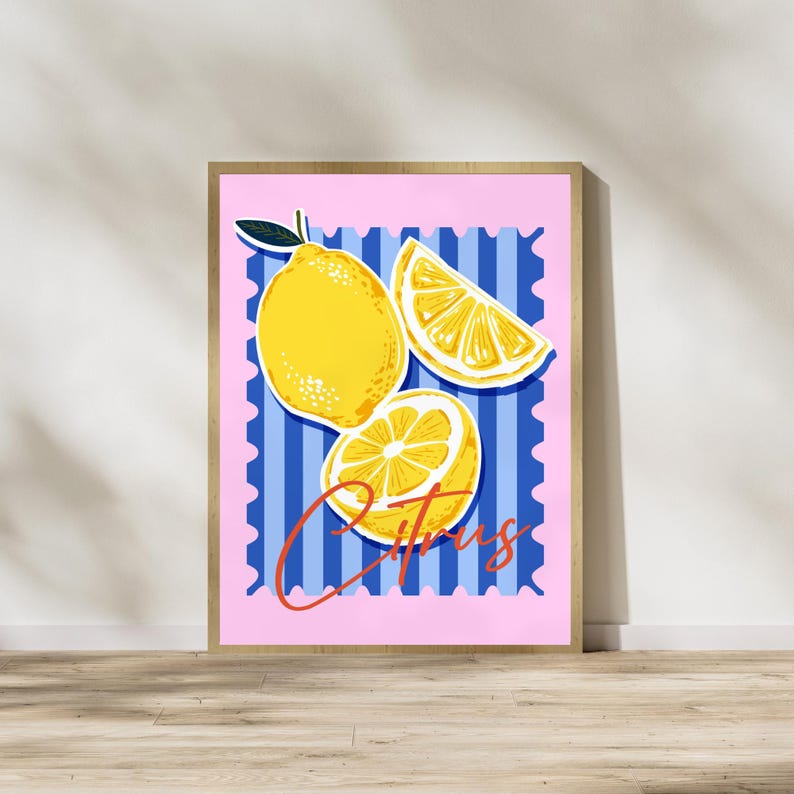Bright Lemon Citrus Fruit Art Print, Lemon Poster, INSTANT DOWNLOAD ...