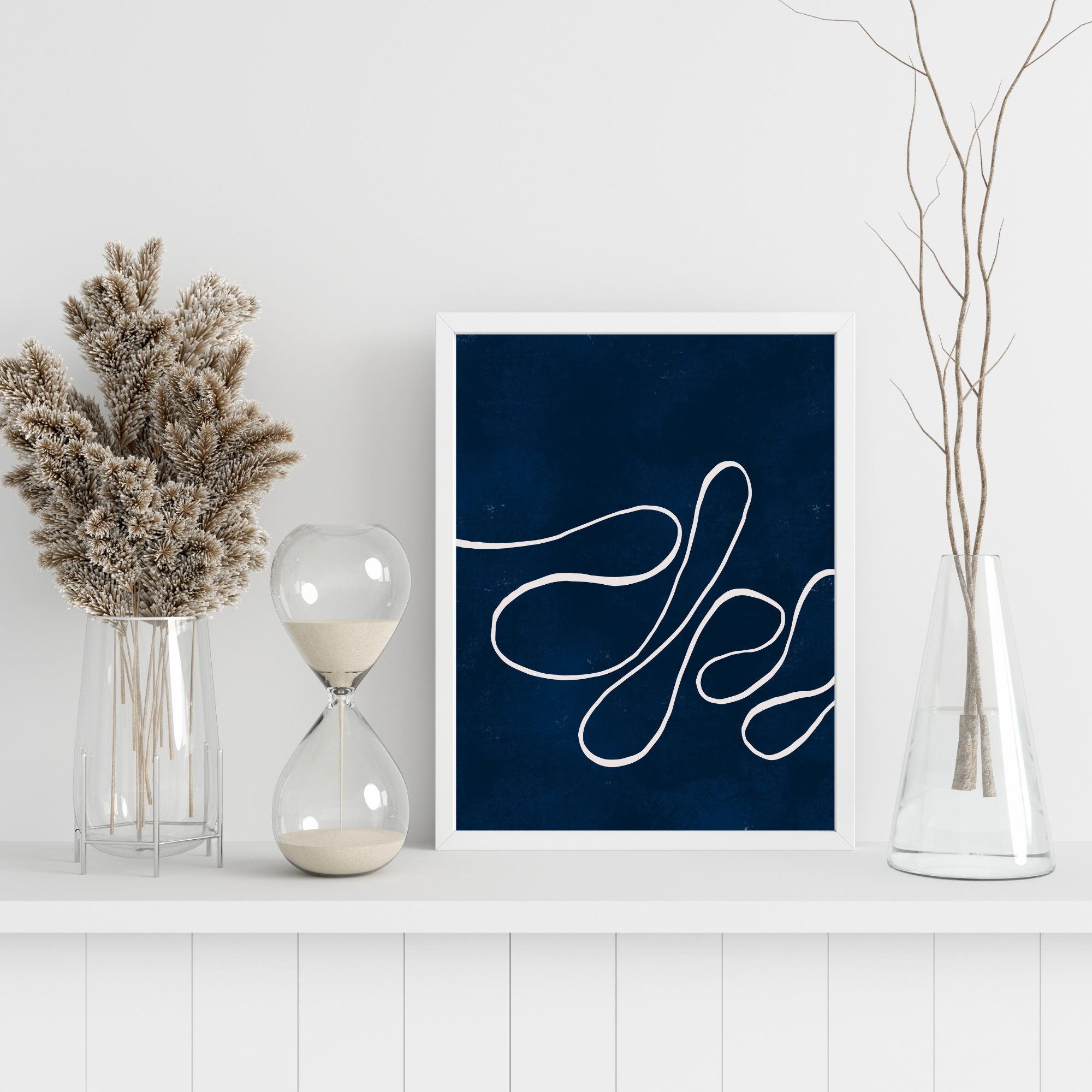 Navy Blue Line Art Print, INSTANT DOWNLOAD, Minimalist Line Art Digital ...