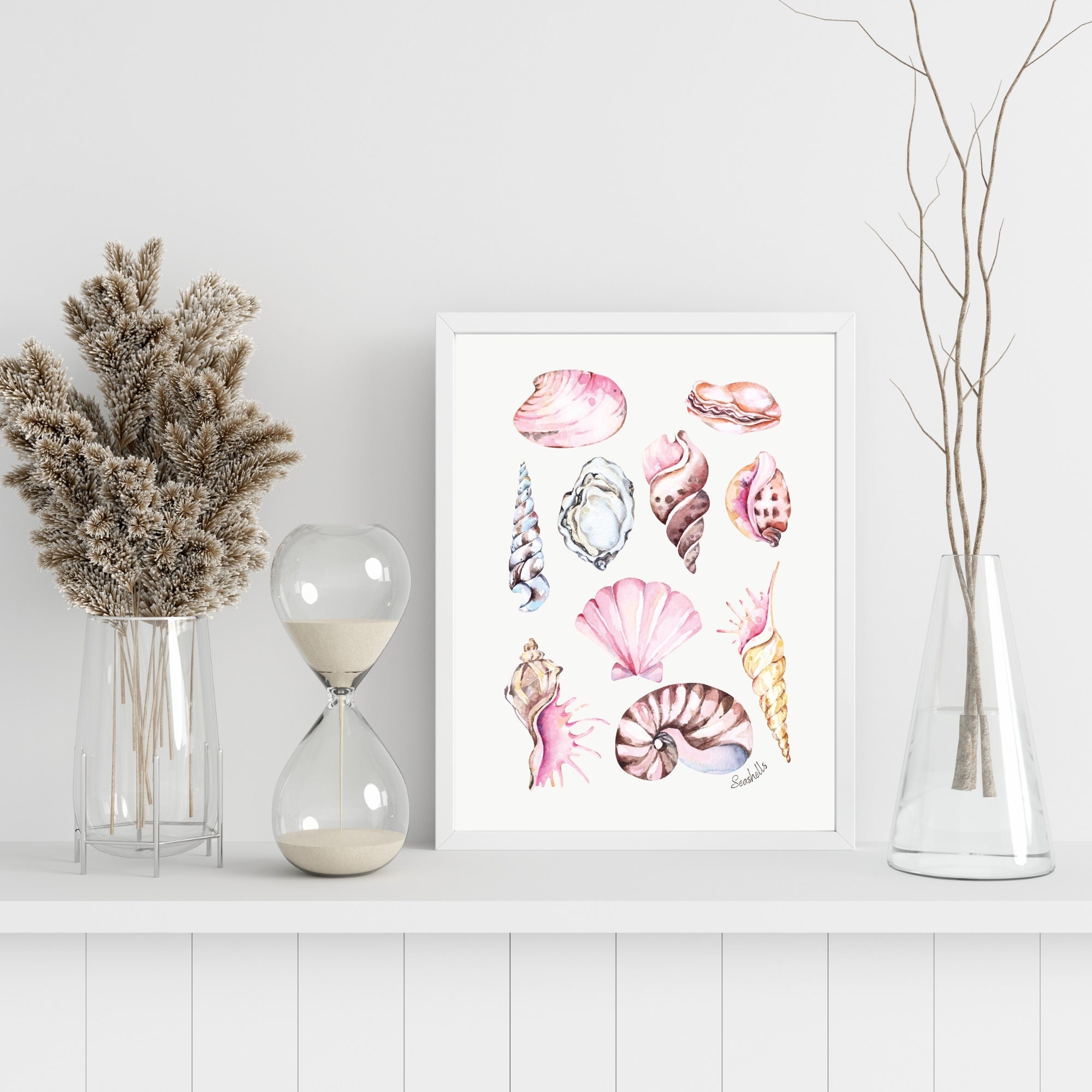 Seashell Art Print, Pink Seashell Poster, Bathroom Digital Art Print ...