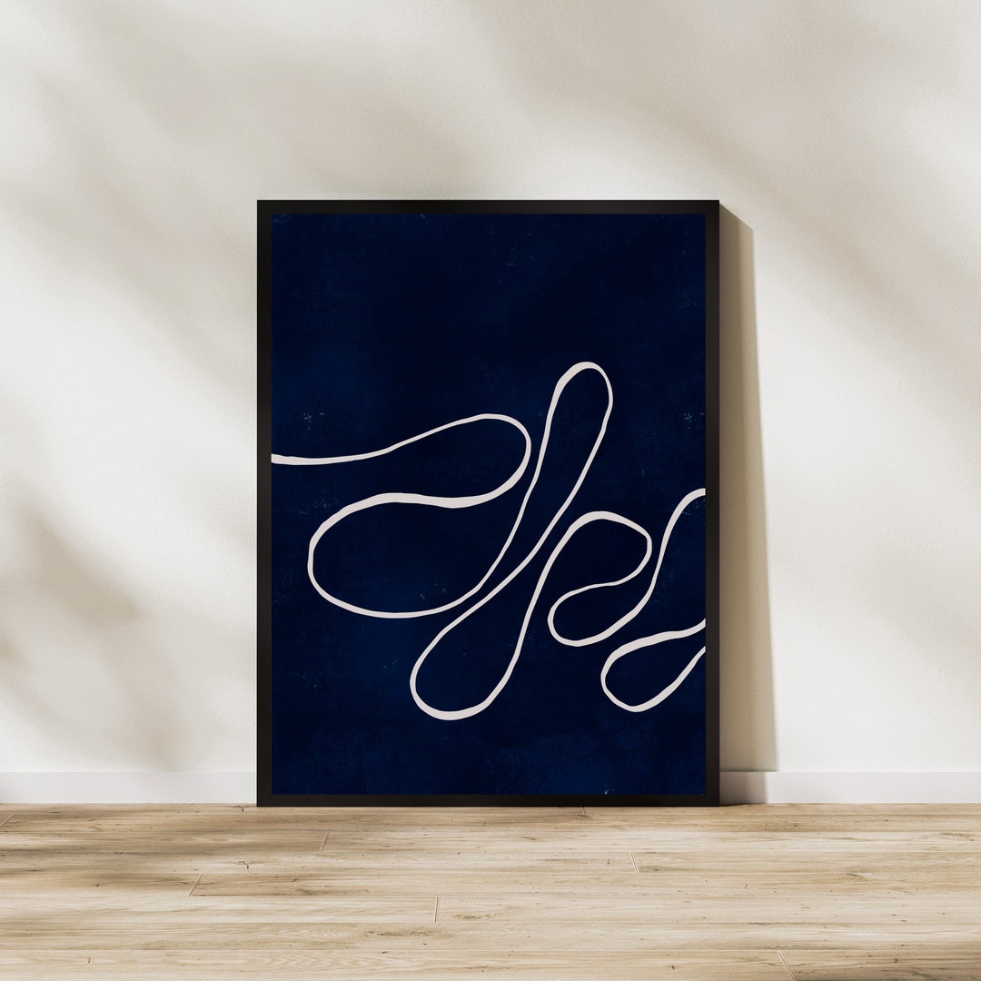 Navy Blue Line Art Print, INSTANT DOWNLOAD, Minimalist Line Art Digital ...