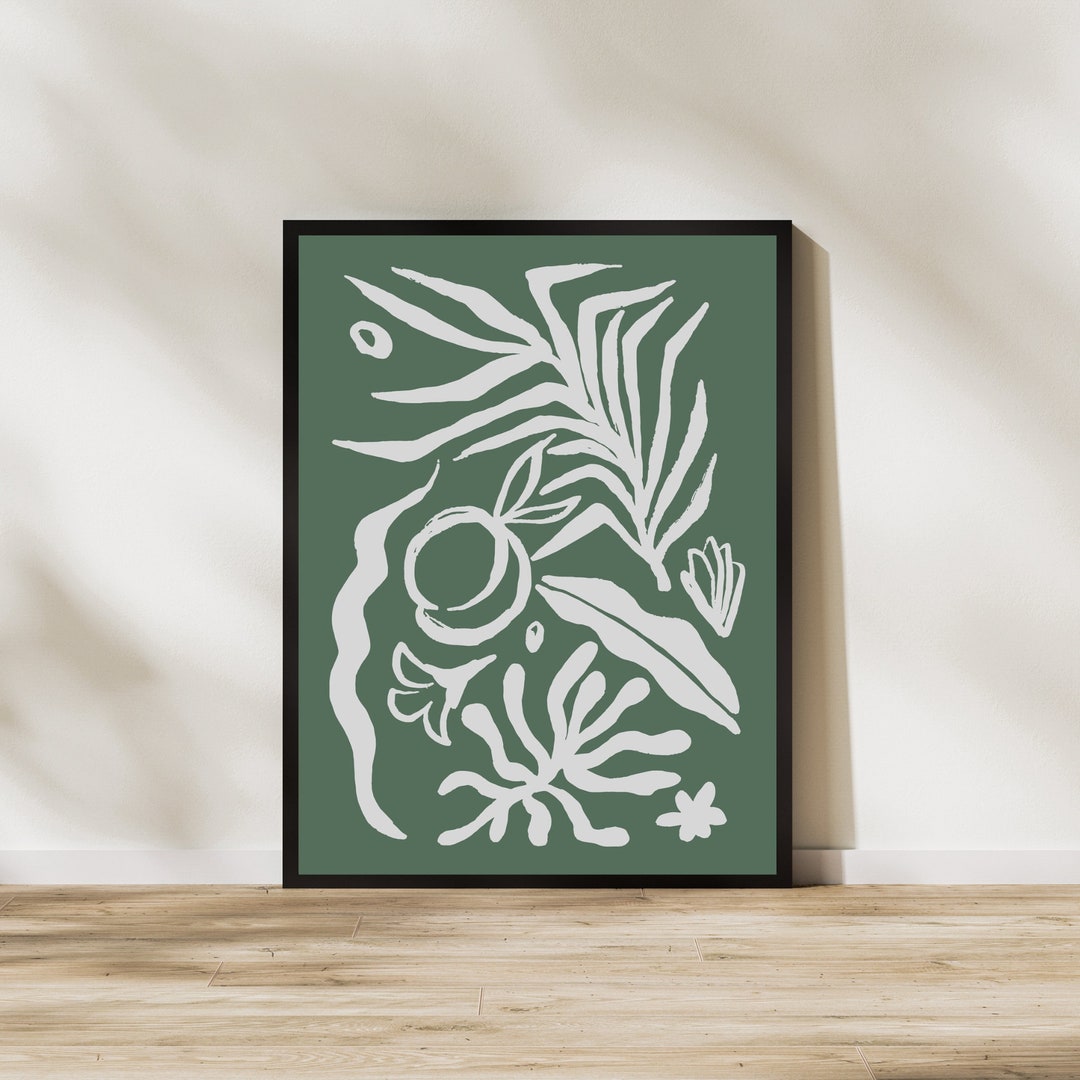 Organic Plant Shapes Print, Sage Green Printable Poster, Matisse ...