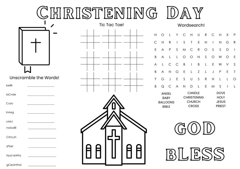 Christening Colouring Placemat, Printable Christening Colouring Page ...