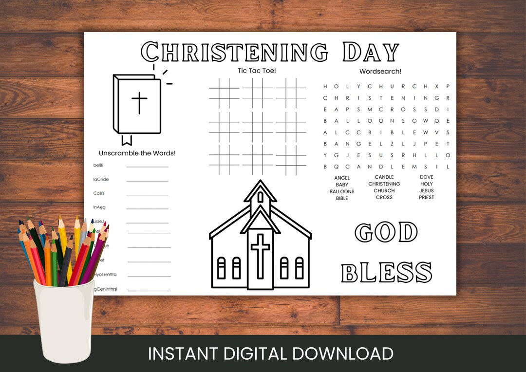 Christening Colouring Placemat, Printable Christening Colouring Page ...