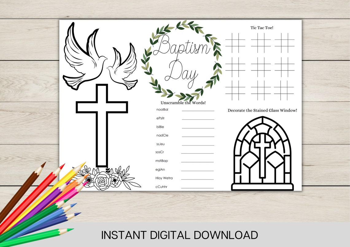 Baptism Colouring Placemat, Printable Baptism Colouring Page, Baptism ...