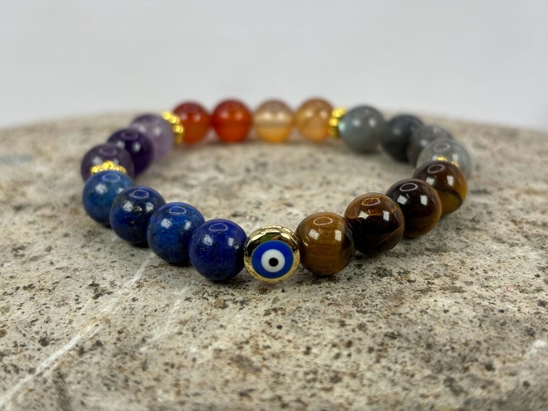Karmic Debt Protection Bracelet: Evil Eye, Tiger's Eye & Crystal ...