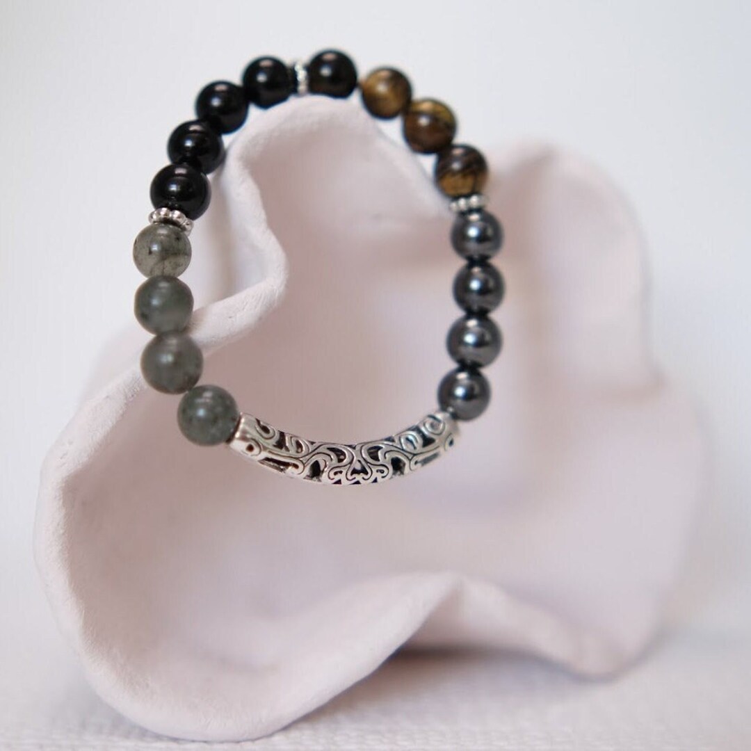 Protection Crystal Bracelet: Hematite, Tiger's Eye, Tourmaline ...