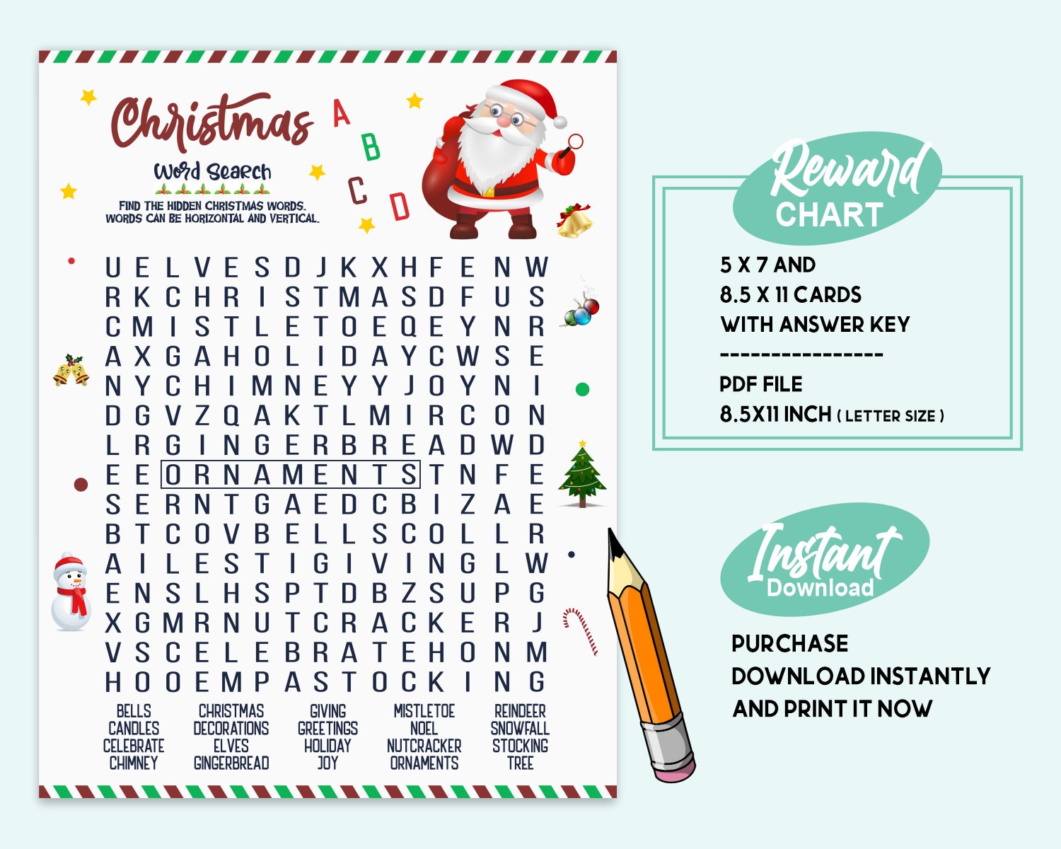 Christmas Word Search Printable Christmas Game Xmas Word Search ...