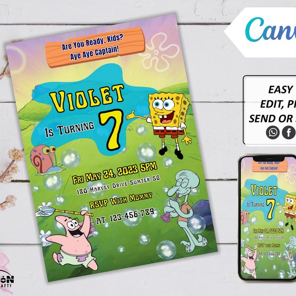 Spongebob Canva Template - Etsy