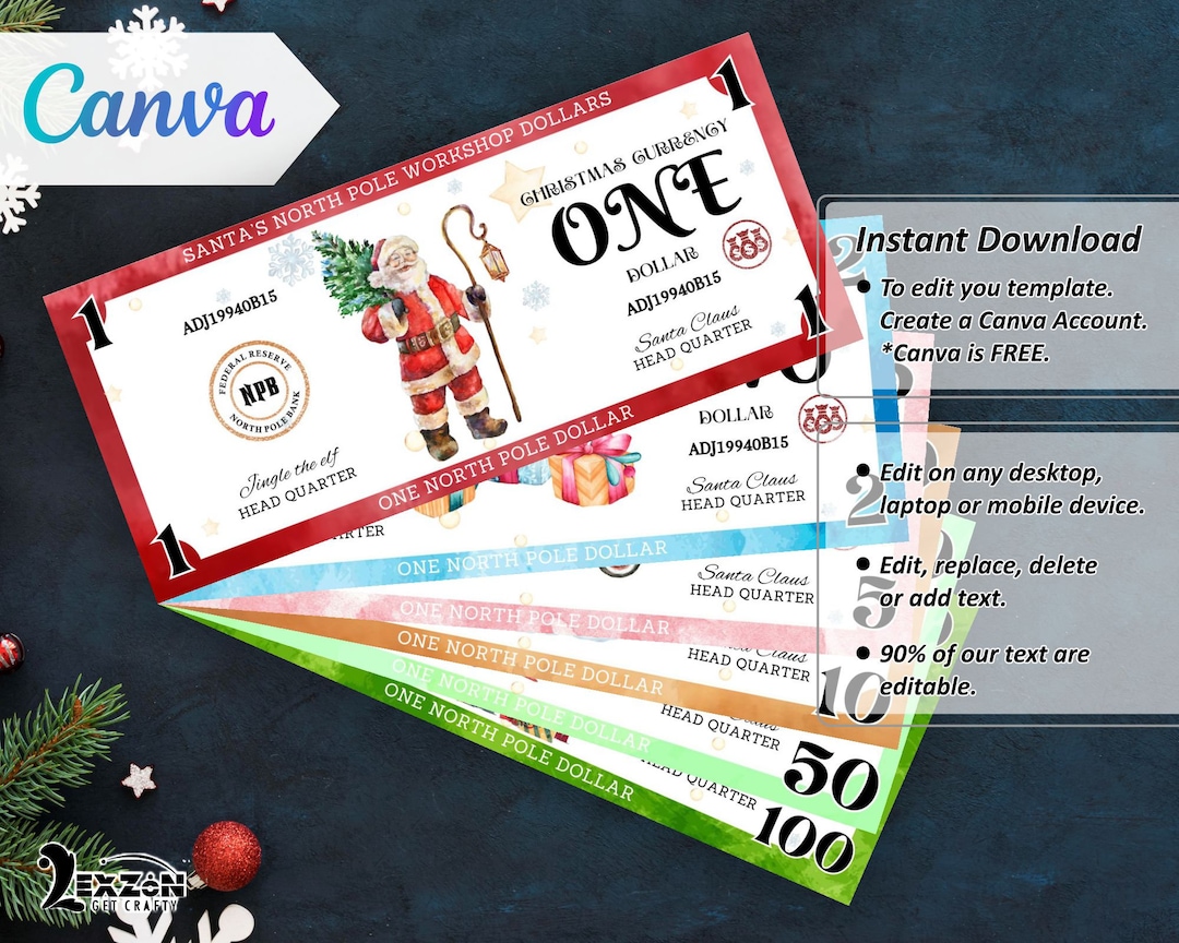 Printable Christmas Money North Pole Dollar Bill Kid's Activity Ready ...