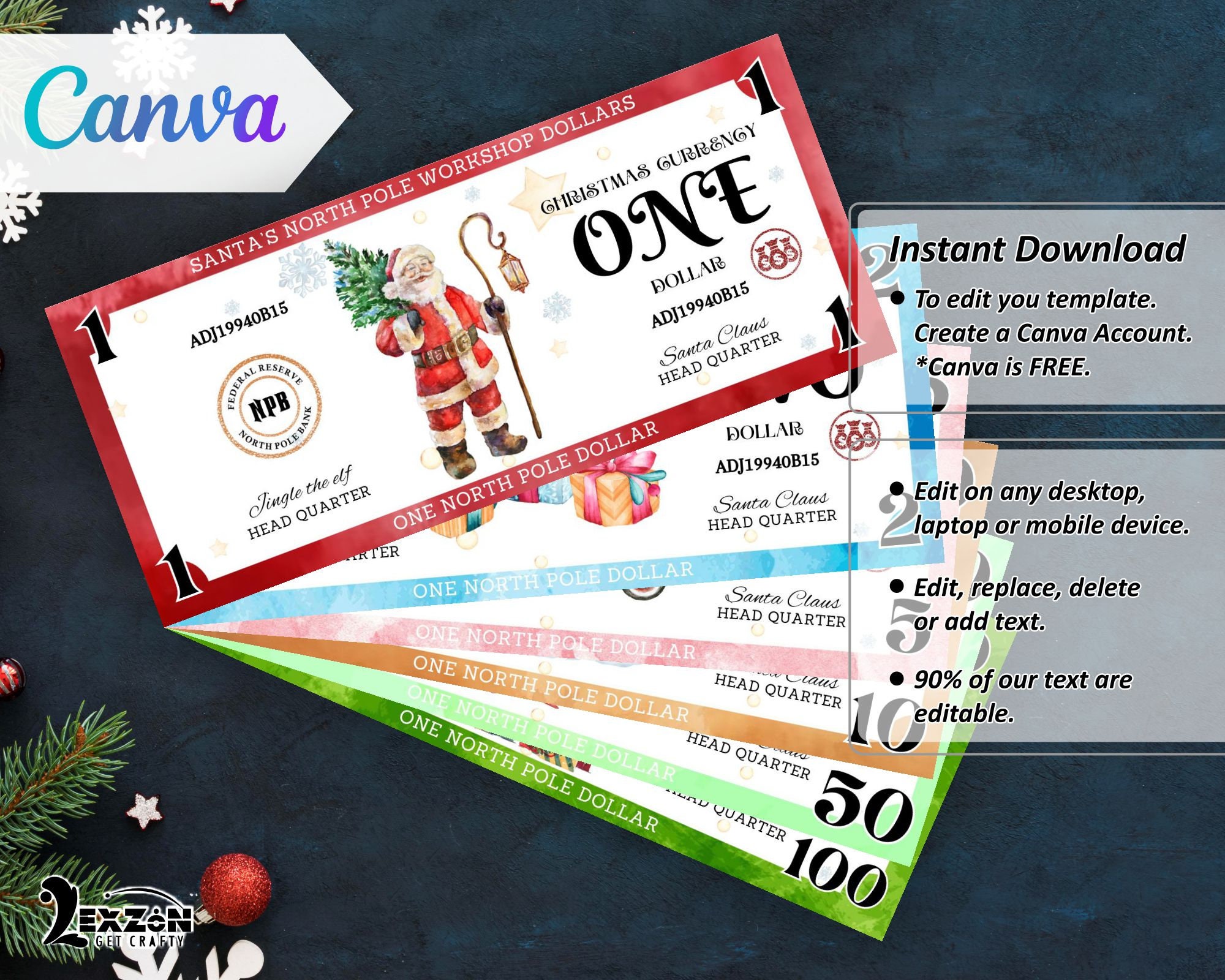 Printable Christmas Money North Pole Dollar Bill Kid's Activity Ready ...