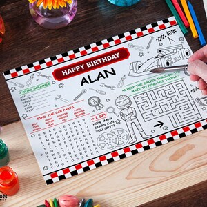 Racing Car Party Placemat | Printable Formula 1 Party Coloring Page ...
