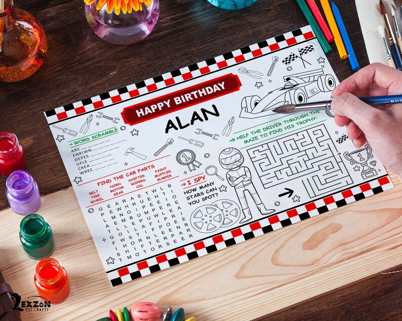 Racing Car Party Placemat | Printable Formula 1 Party Coloring Page ...