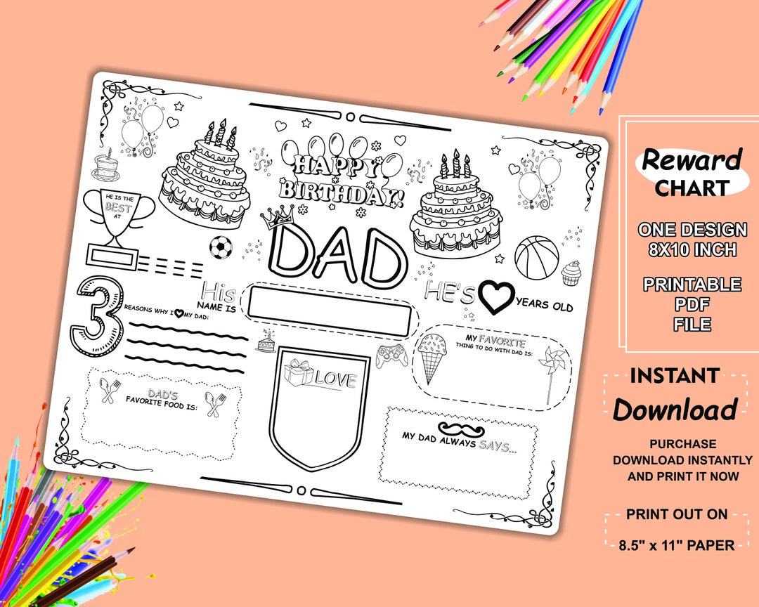 Happy Birthday Dad Coloring Page | Printable All About Dad Fill in Template | Father’s Birthday ...