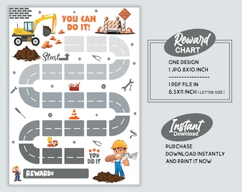 Printable Construction Reward Chart | Construction Kids Behavior Chart ...
