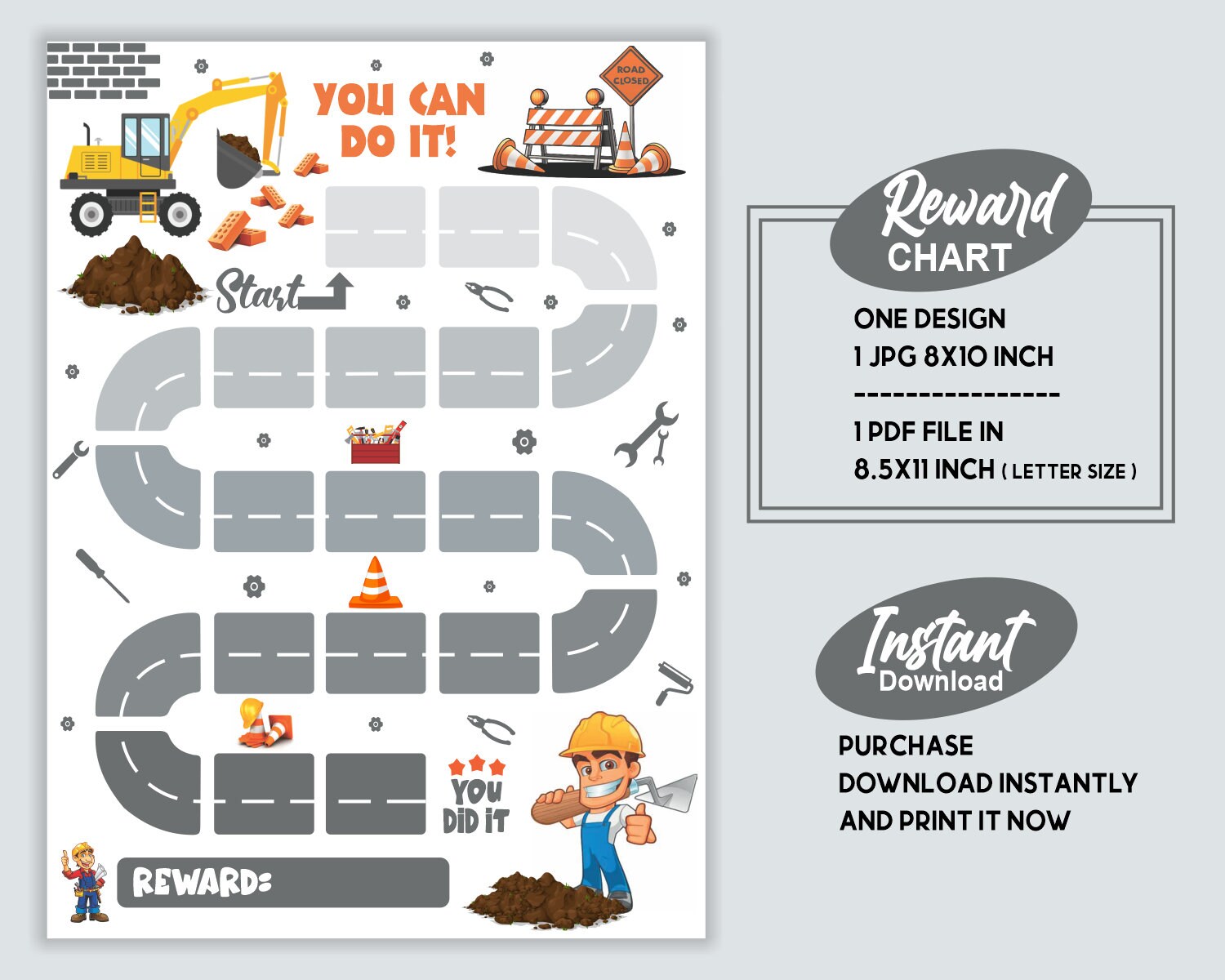 Printable Construction Reward Chart Construction Kids Behavior Chart ...