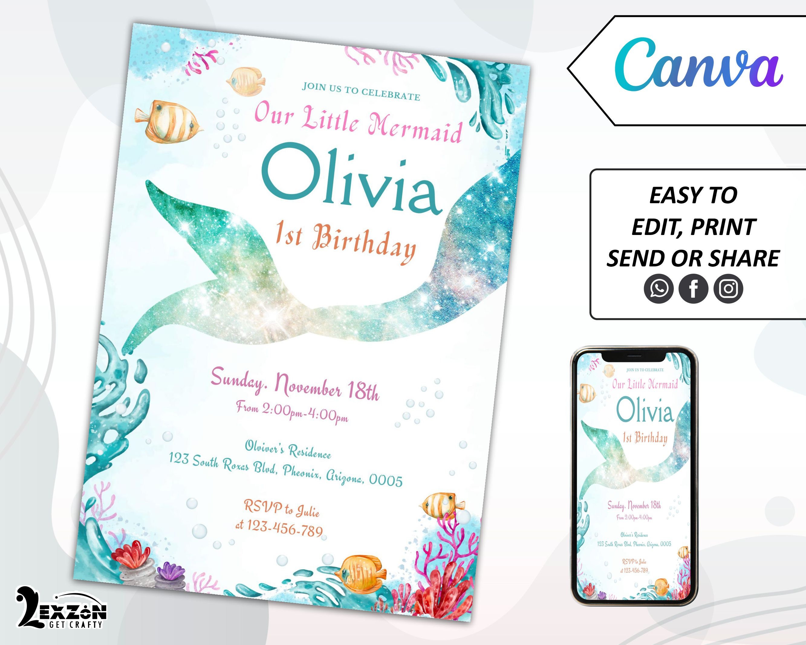 Under the Sea Birthday Invitation Template, Editable Ocean Party Invite ...