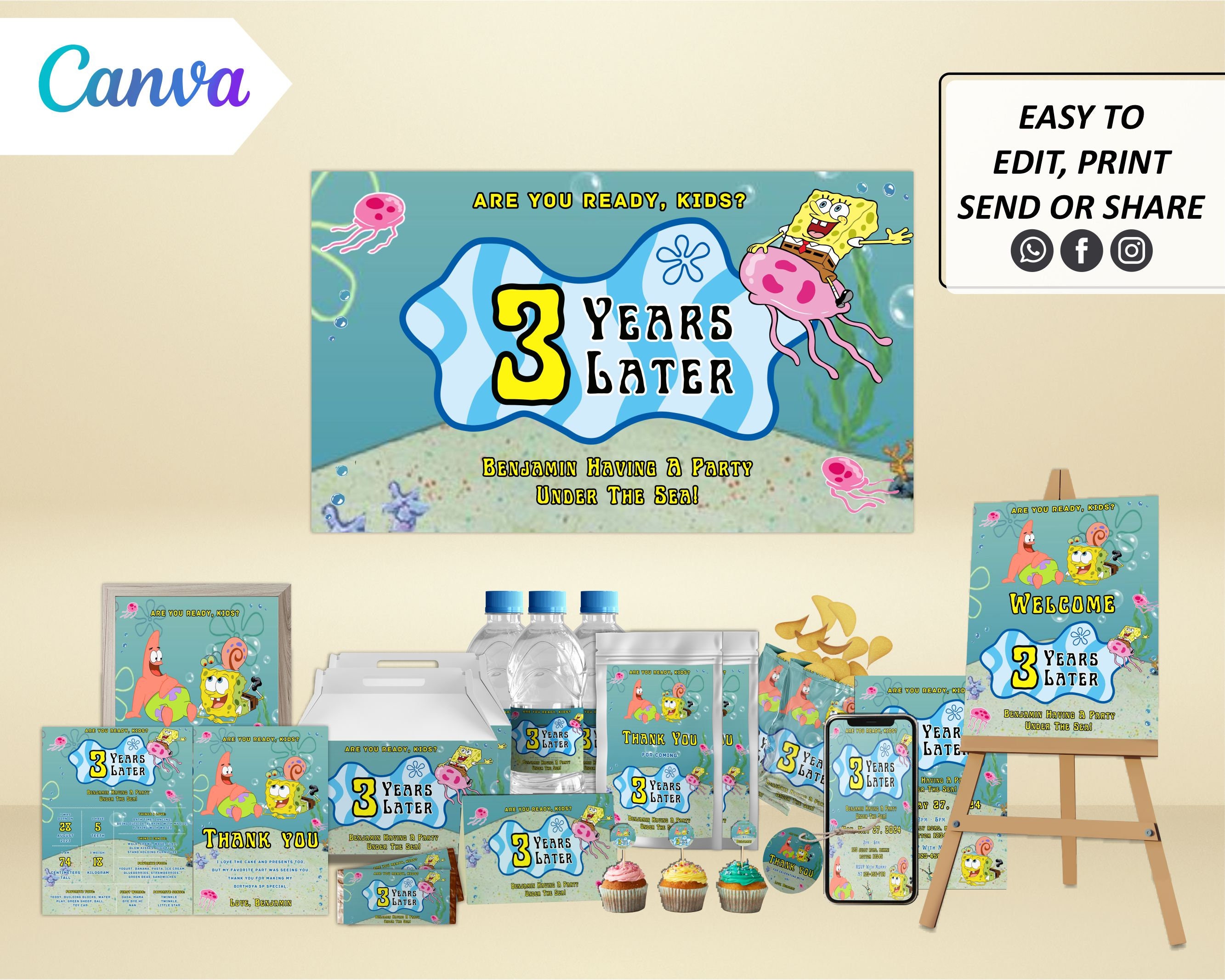 Bundle DIY Digital Spongebob Party Invitation, Birthday Invitation ...