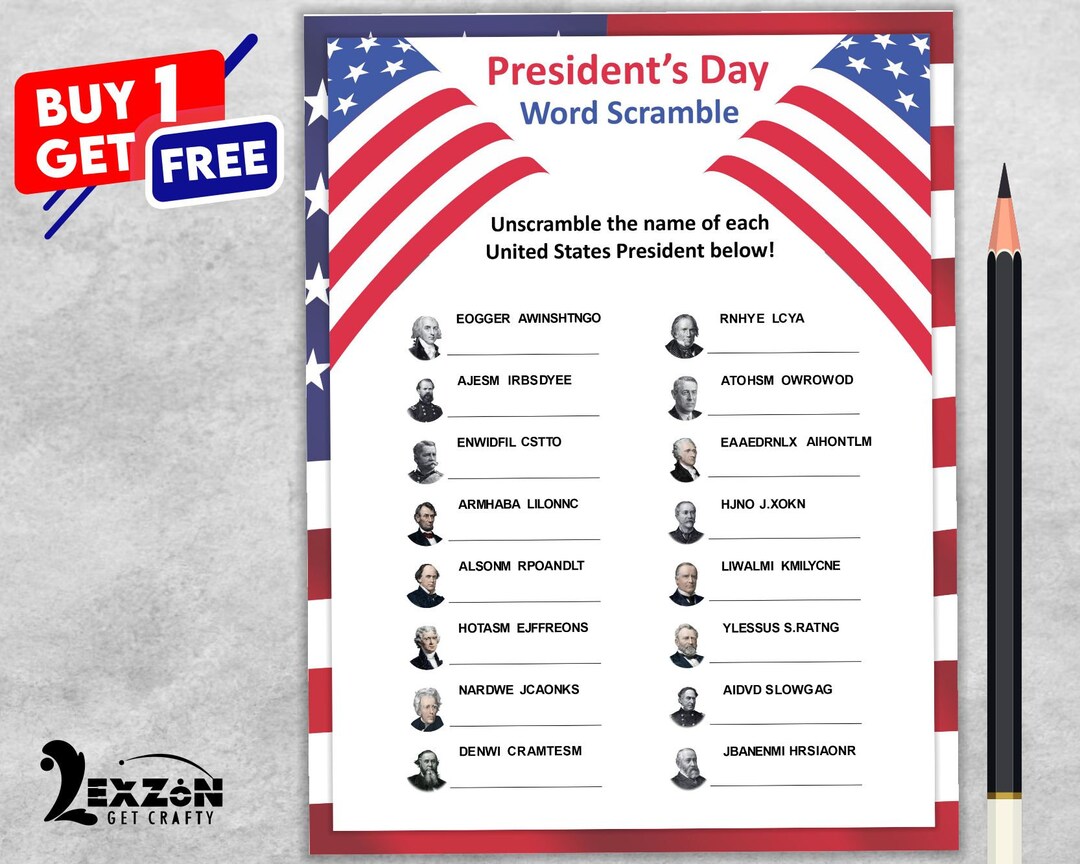 Presidents Day Game, US Presidents Game, Printable Games, Adult Games ...