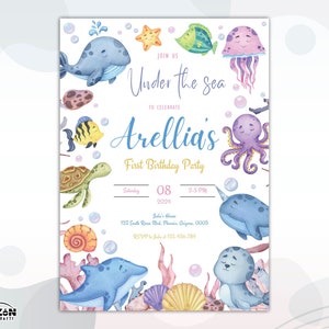 Under the Sea Birthday Invitation Template,editable Ocean Animals ...