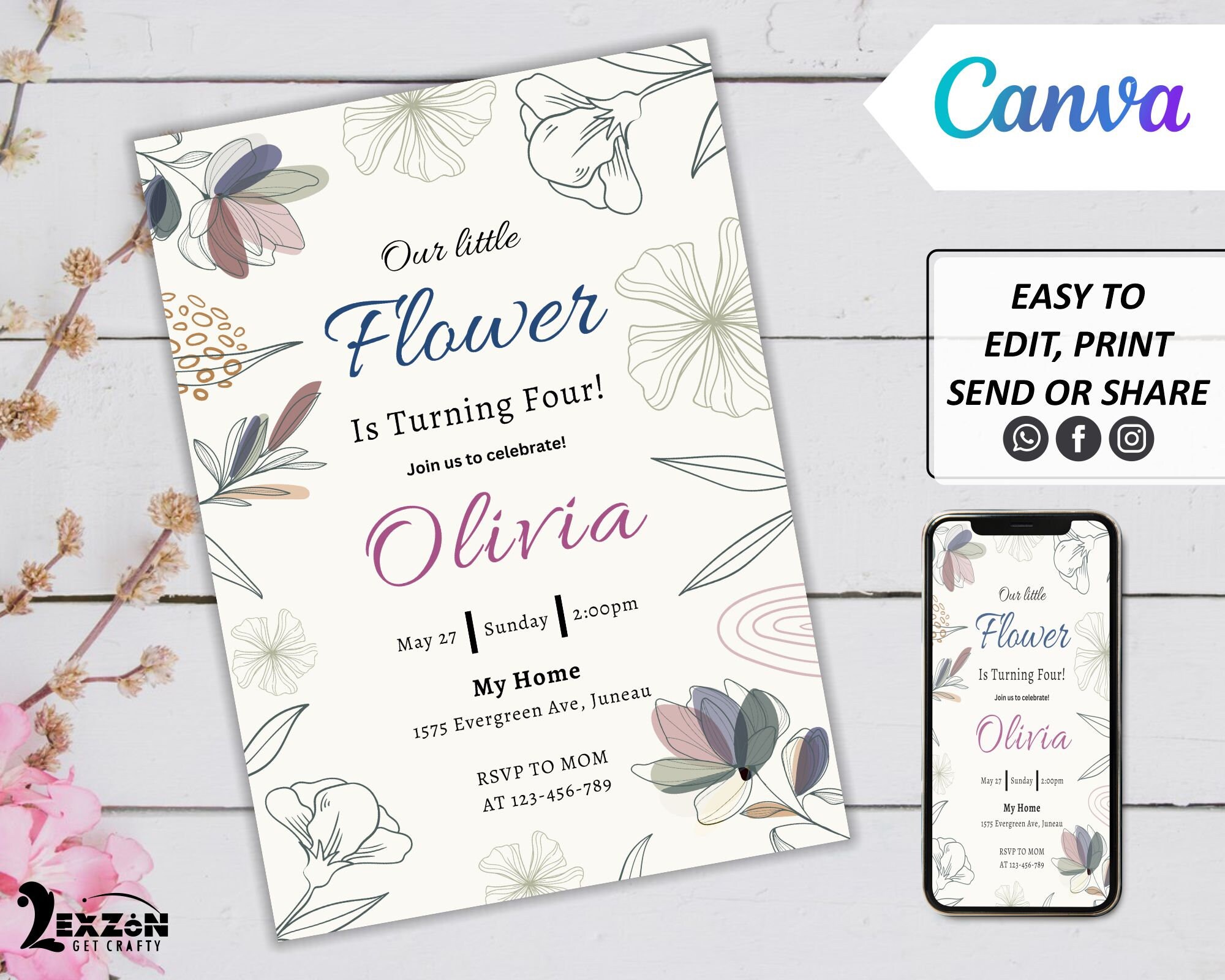 DIY Digital Birthday Invitation, Canva Template, Electronic Birthday ...