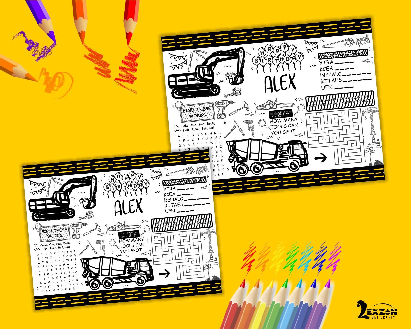 Construction Party Placemat Printable Trucks and Tractor Birthday ...