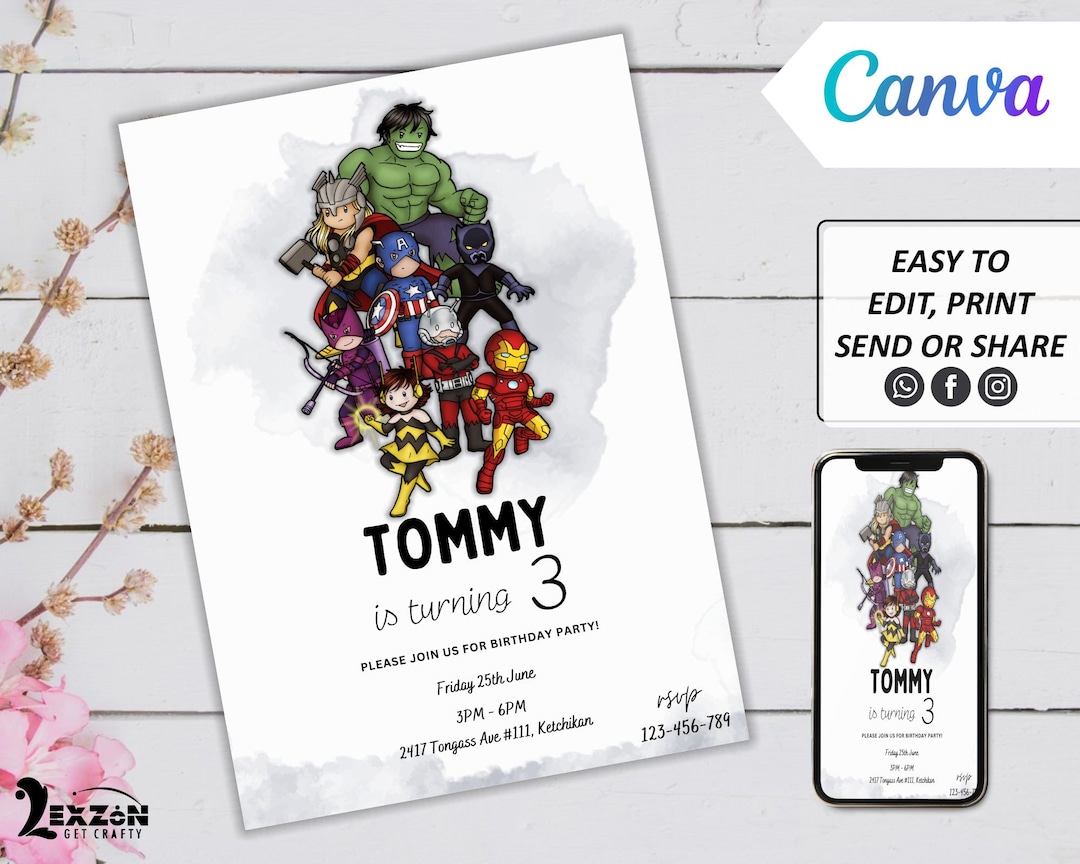 DIY Digital Birthday Party Invitation, Canva Template, Electronic ...