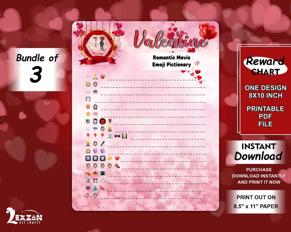 Romantic Movie Emoji Pictionary 3 Games / Valentine's Day Emoji ...