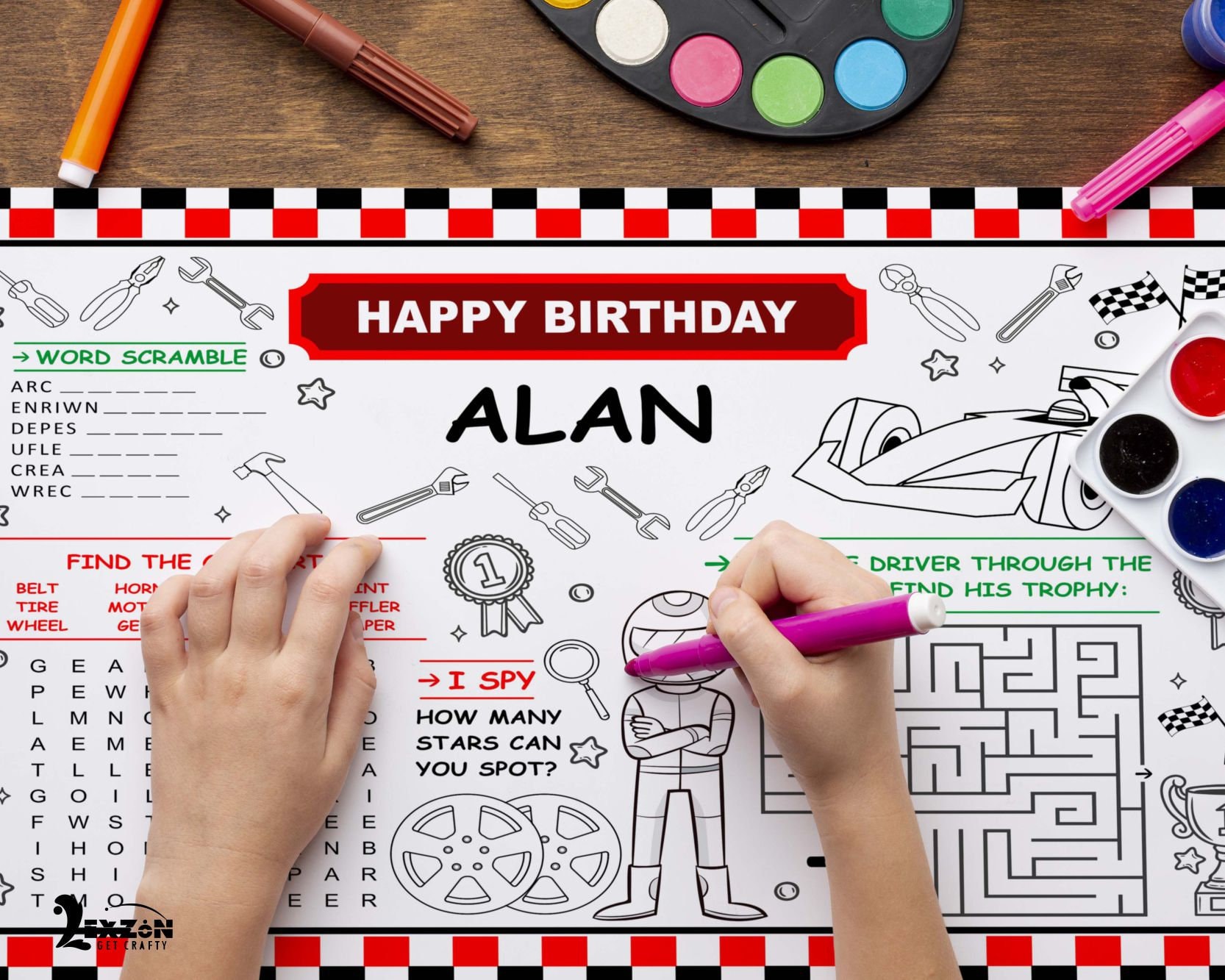 Racing Car Party Placemat | Printable Formula 1 Party Coloring Page ...