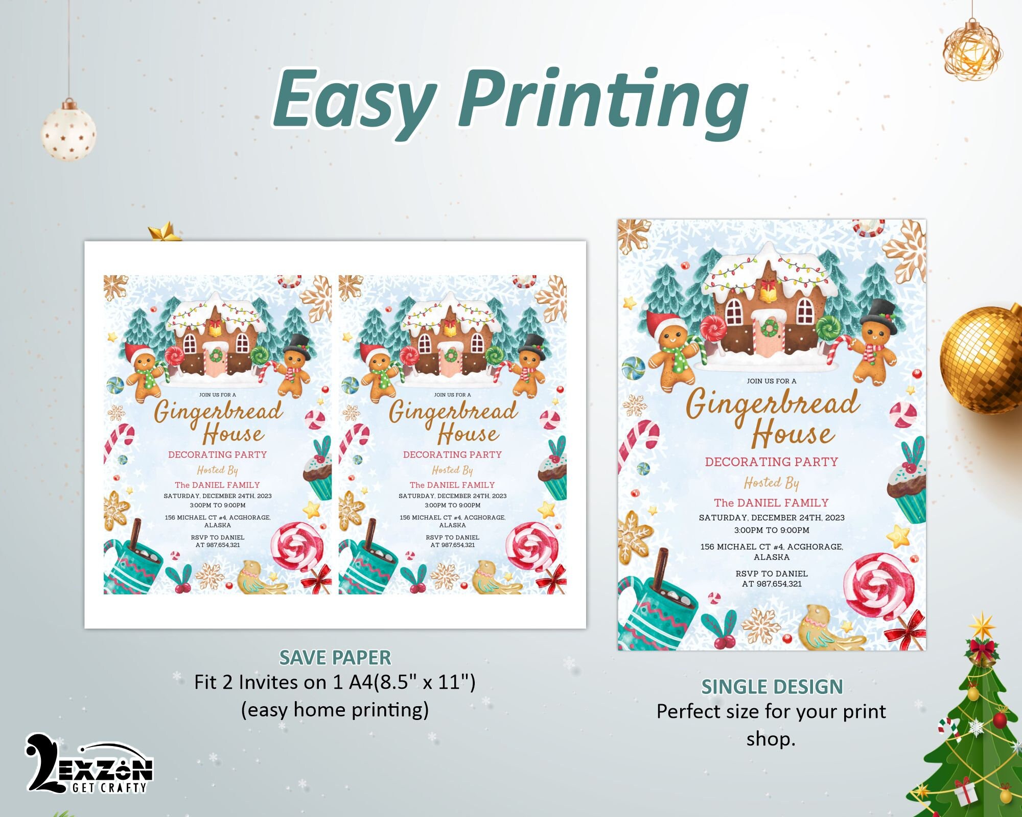 Editable Christmas Gingerbread House Decorating Party Invitation Pink ...