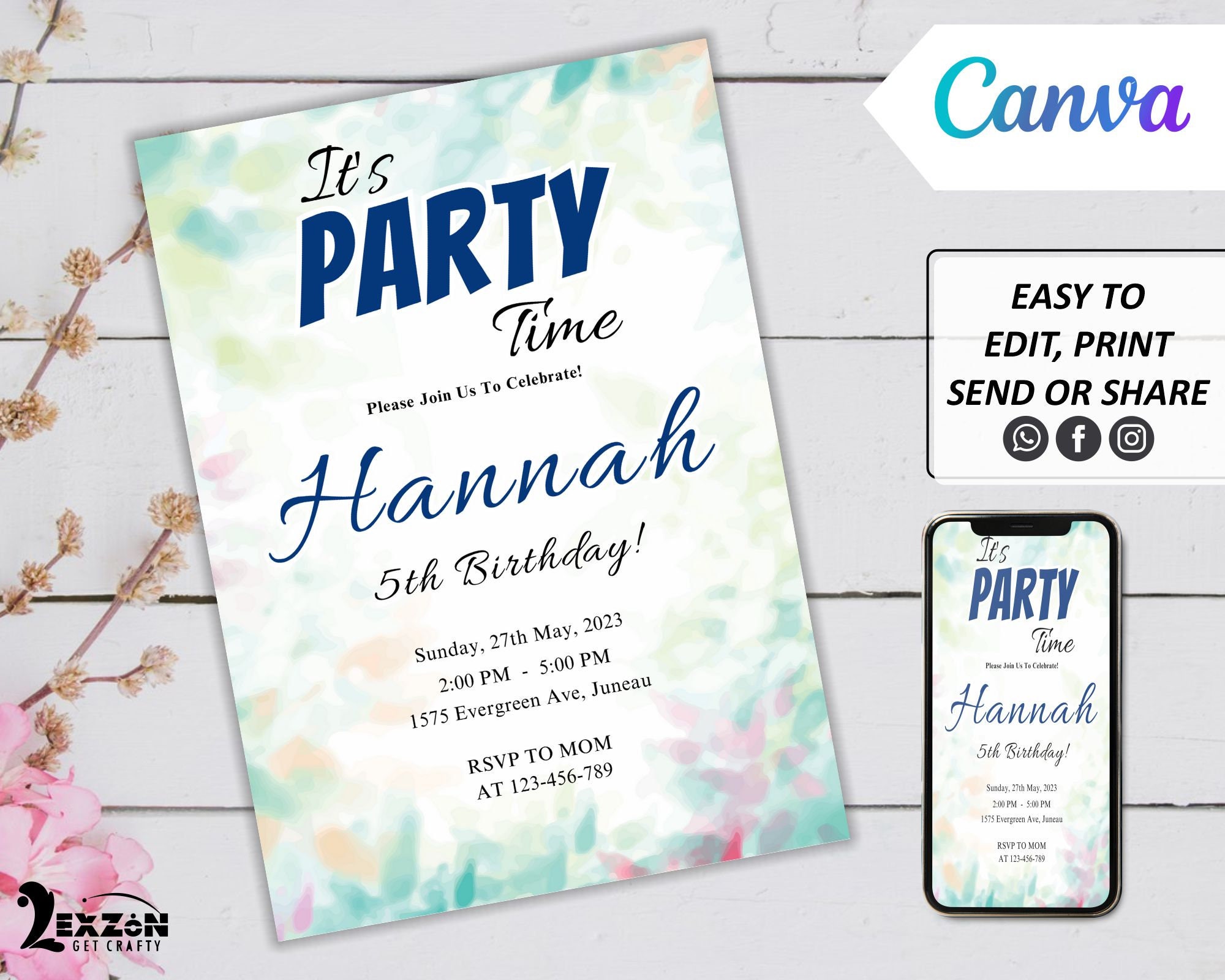 DIY Digital Birthday Invitation, Canva Template, Electronic Birthday ...