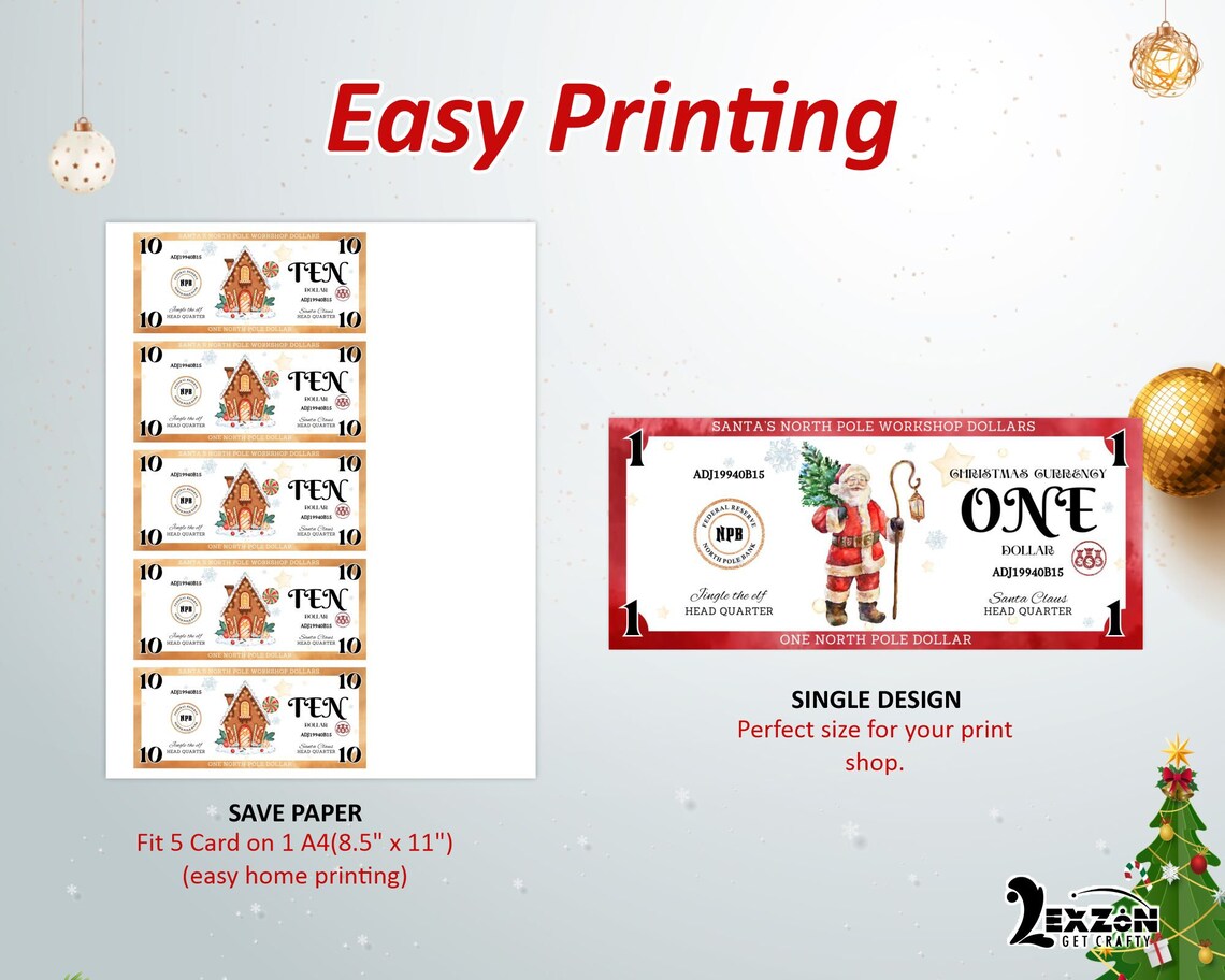 Printable Christmas Money North Pole Dollar Bill Kid's Activity Ready ...