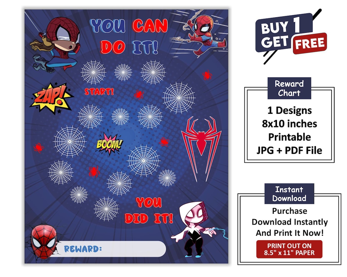 Spiderman Reward Chart, Chore Chart for Kids, Kids Chores, Kids Chore ...