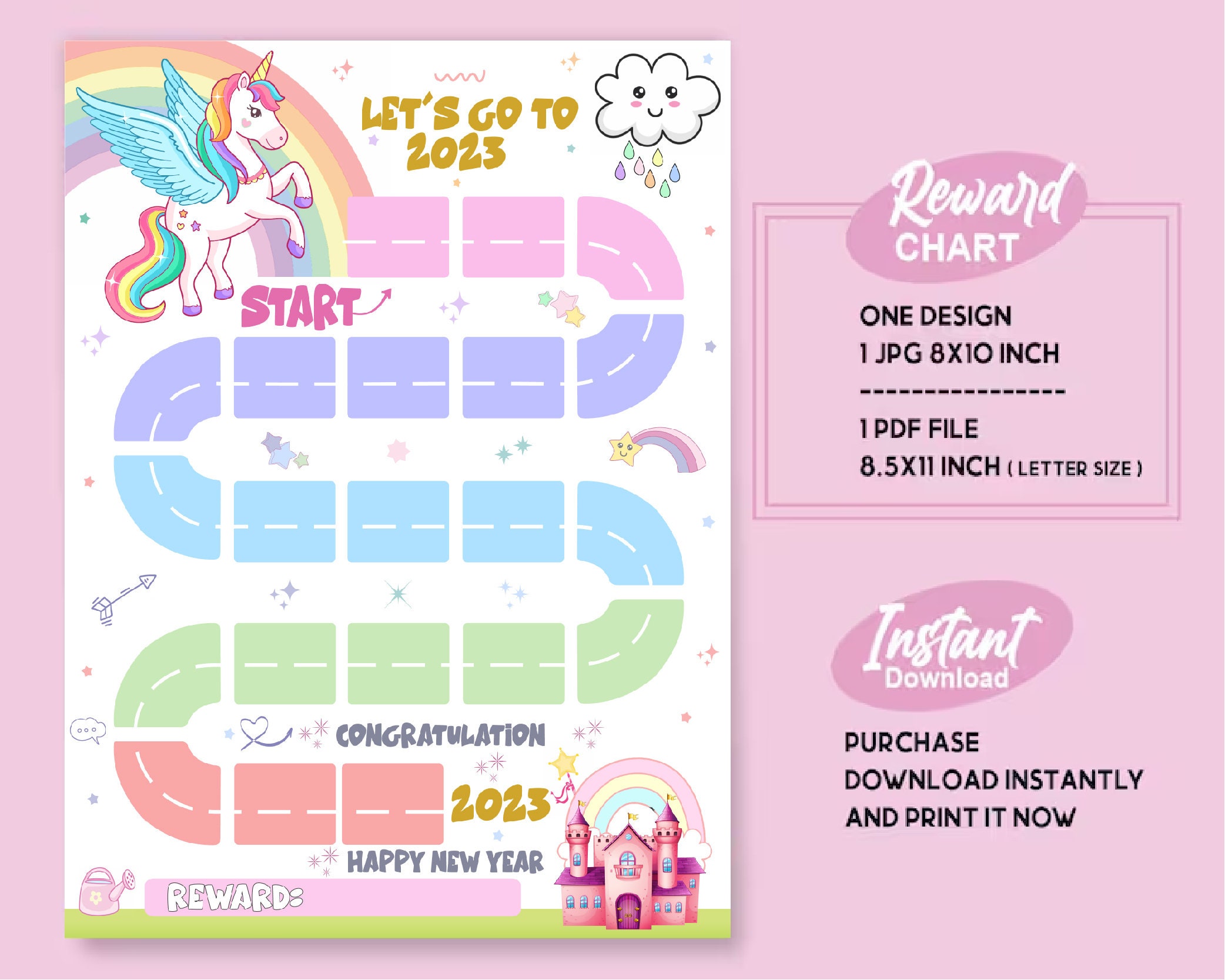 2023 Unicorn Reward Chart Printable Unicorn Behavior Chart Daily Chore ...