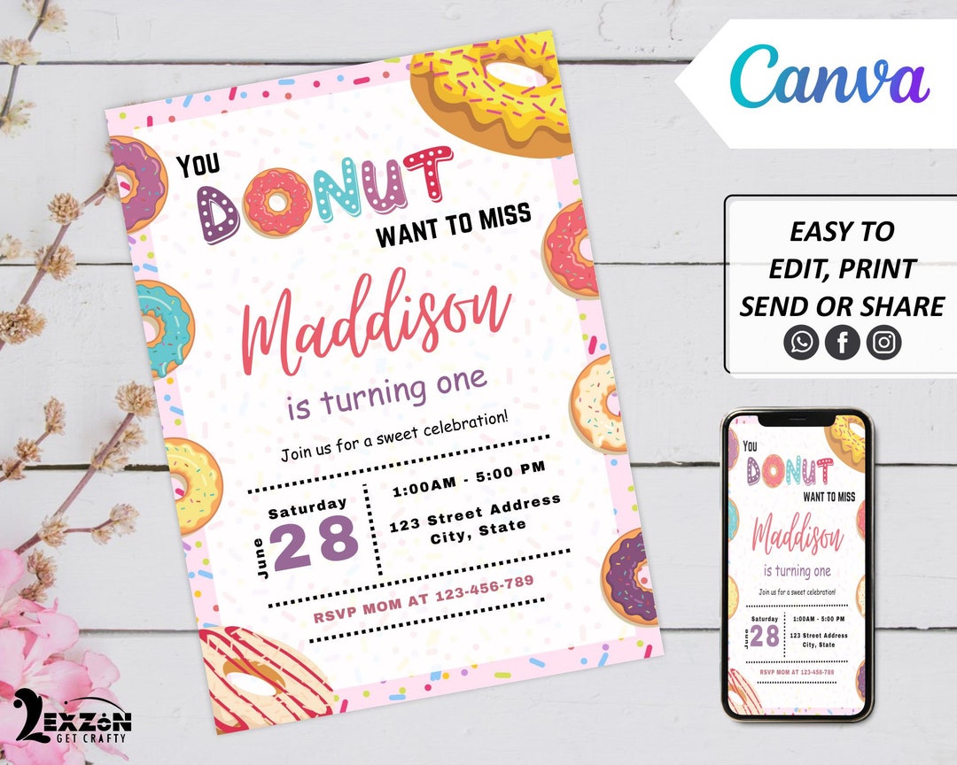 Donut Party Invitation, Donut Invitation,donut Invites, Instant ...