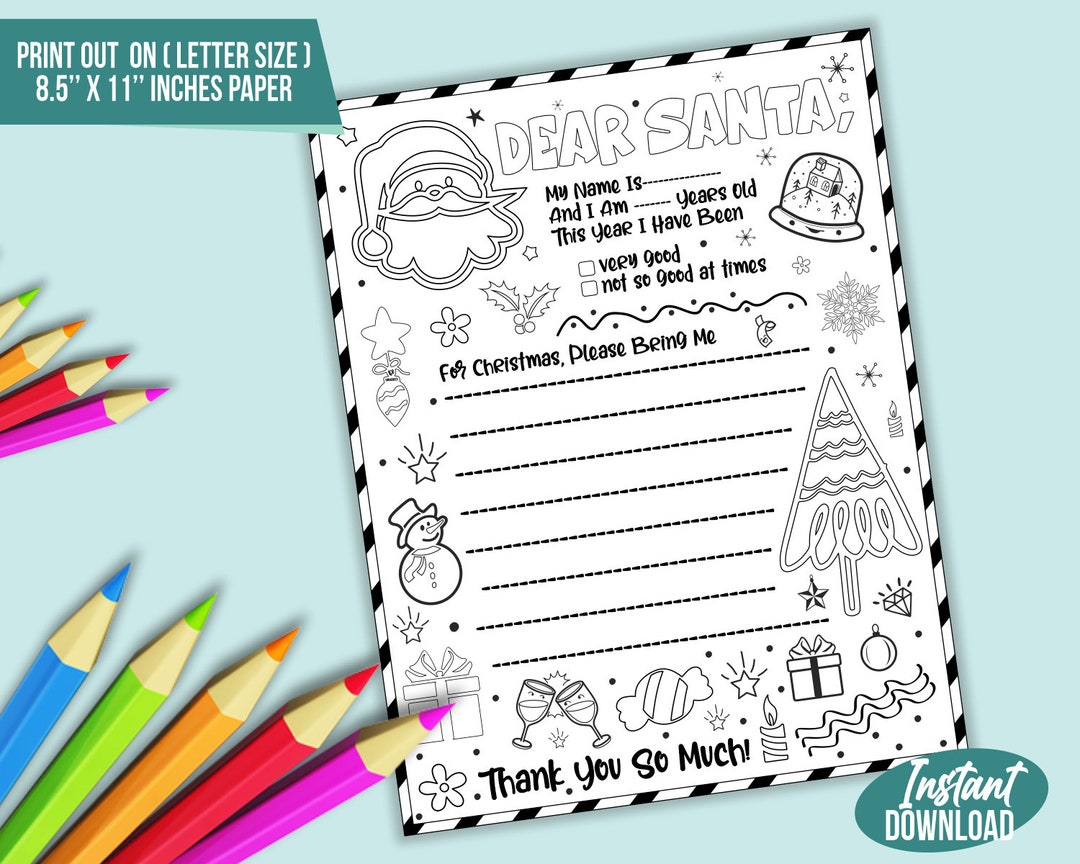 Letter to Santa Coloring Page | Printable Dear Santa Letter | Christmas ...