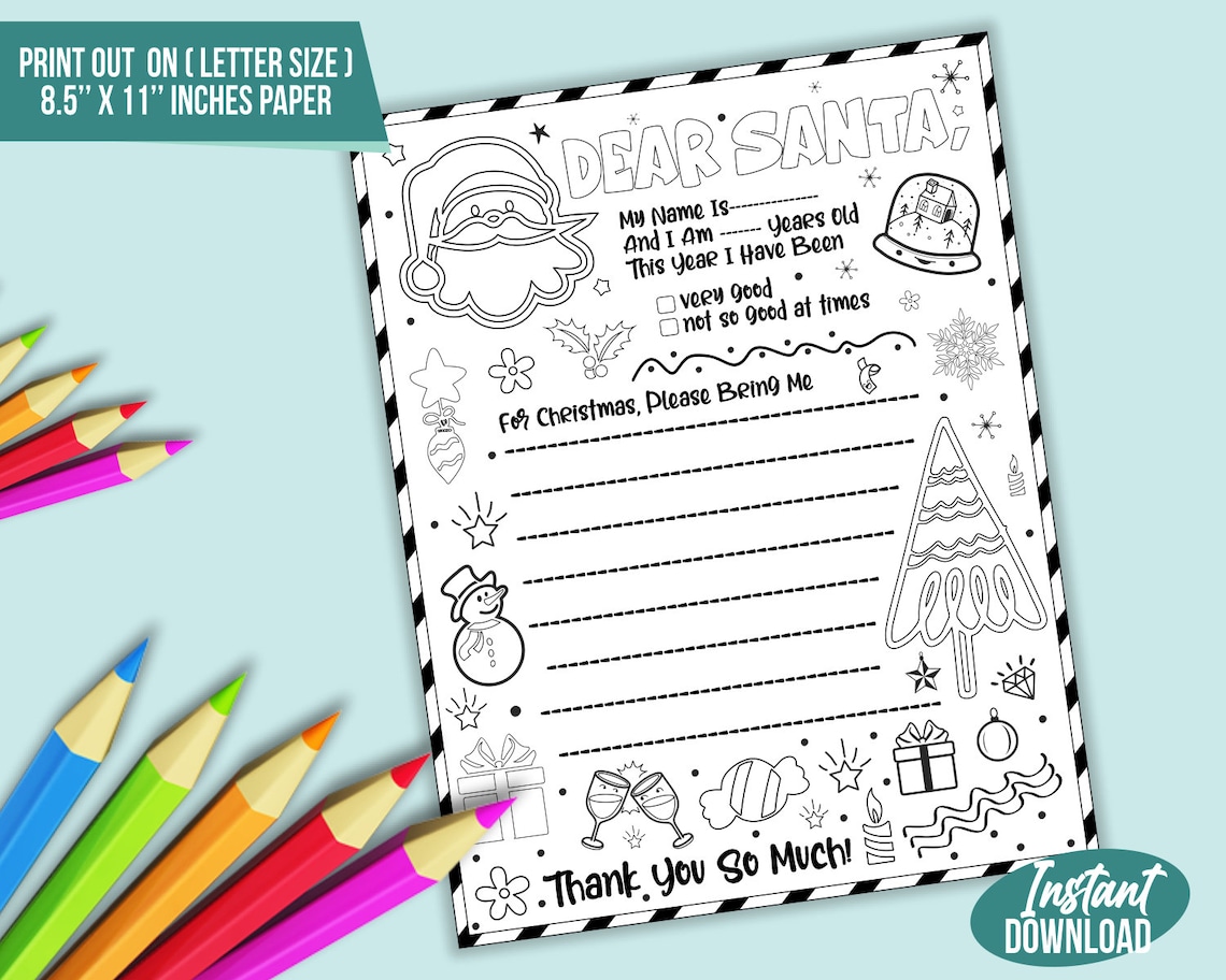 Letter to Santa Coloring Page Printable Dear Santa Letter Christmas ...