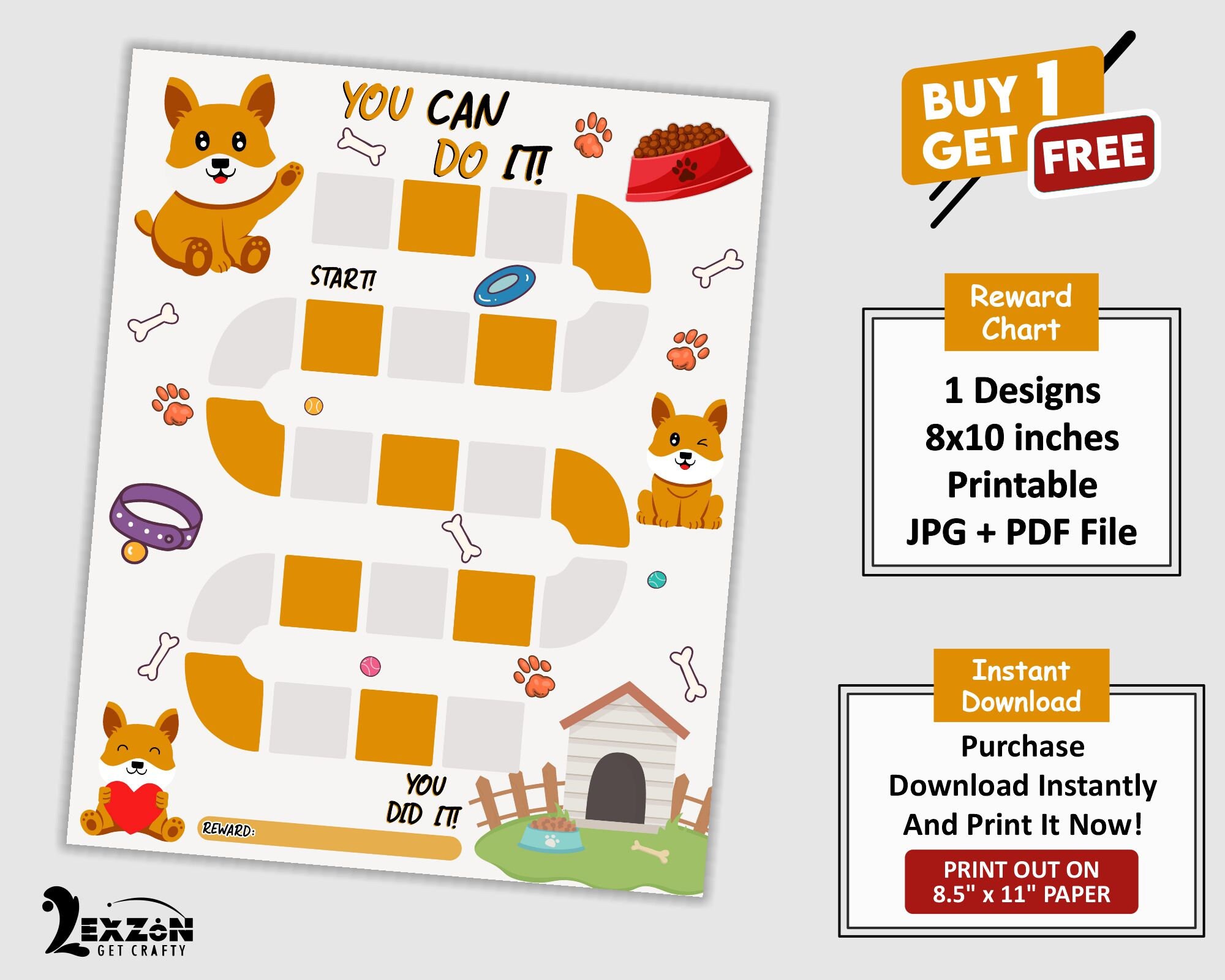 Printable Dog Reward Chart Pet Kids Behavior Chart Instant Download ...