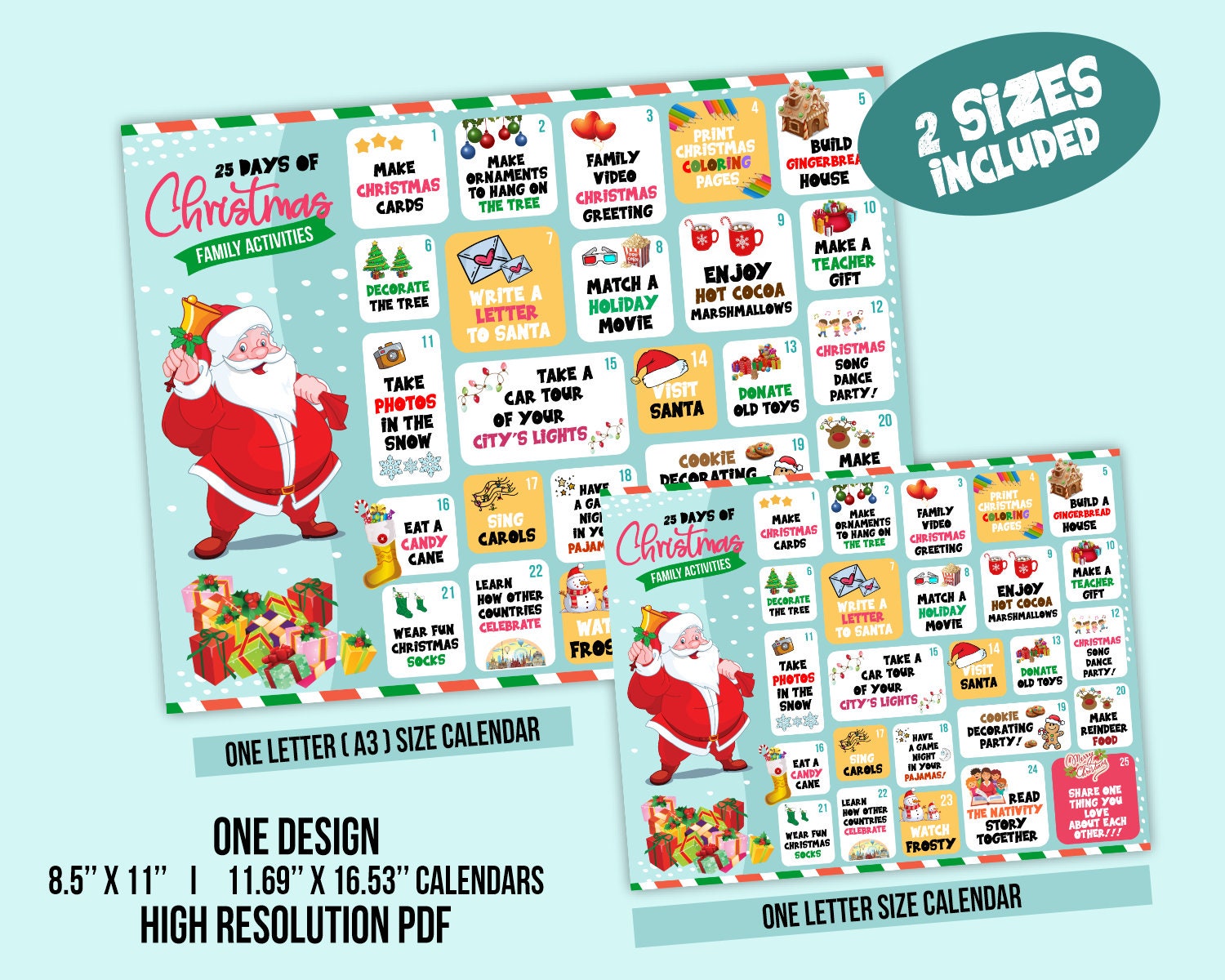 Editable 25 Days of Christmas Countdown Calendar of Fun Family ...