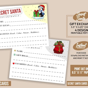 SECRET SANTA Gift Exchange Cards | PRINTABLE Christmas Gift List for ...