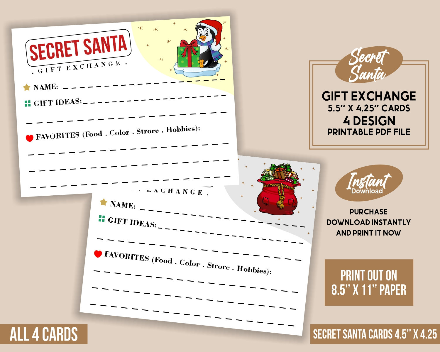 SECRET SANTA Gift Exchange Cards | PRINTABLE Christmas Gift List for ...