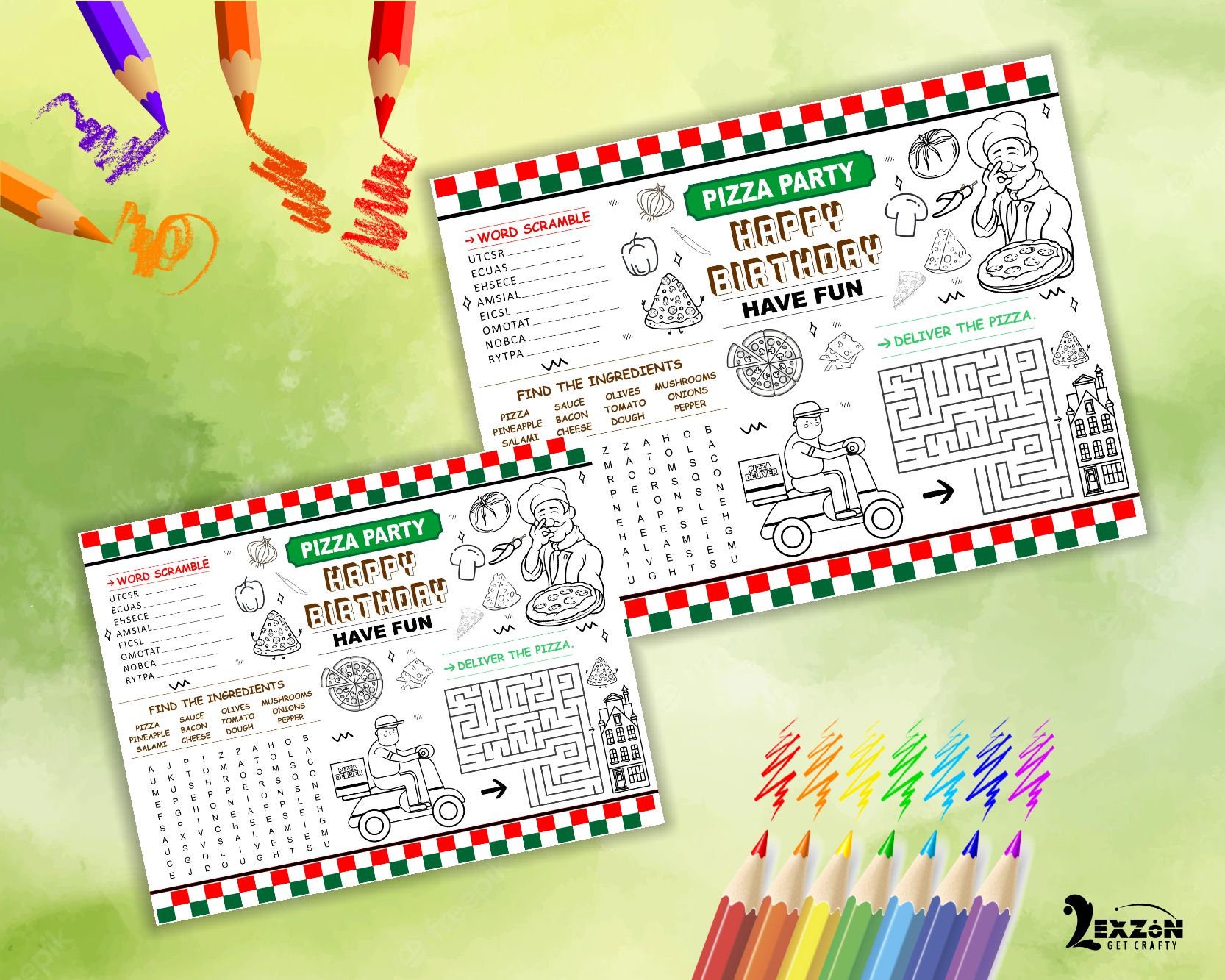Pizza Party Placemat | Printable Pizza Party Coloring Page | Pizza ...