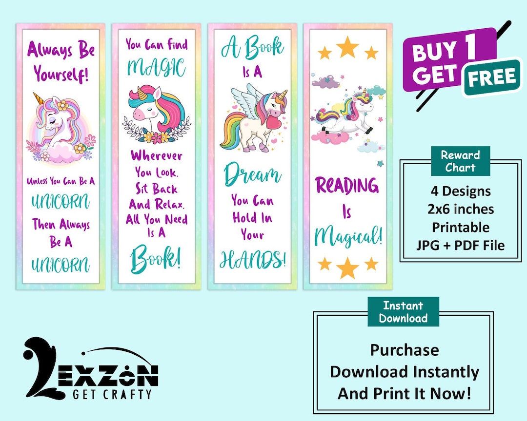 Printable Unicorn Bookmark | Instant Digital Download | 4 Printable ...