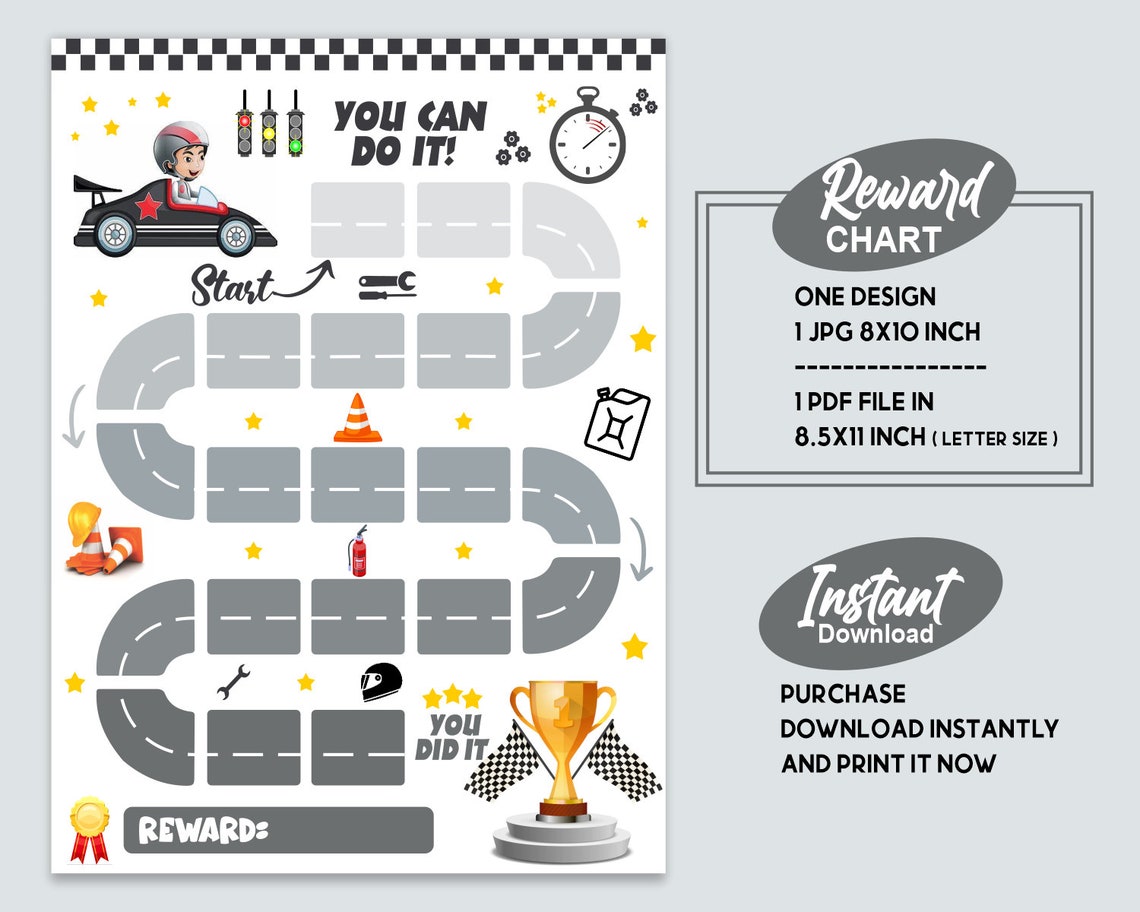 Printable Racing Car Reward Chart Cars Kids Behavior Chart Instant ...