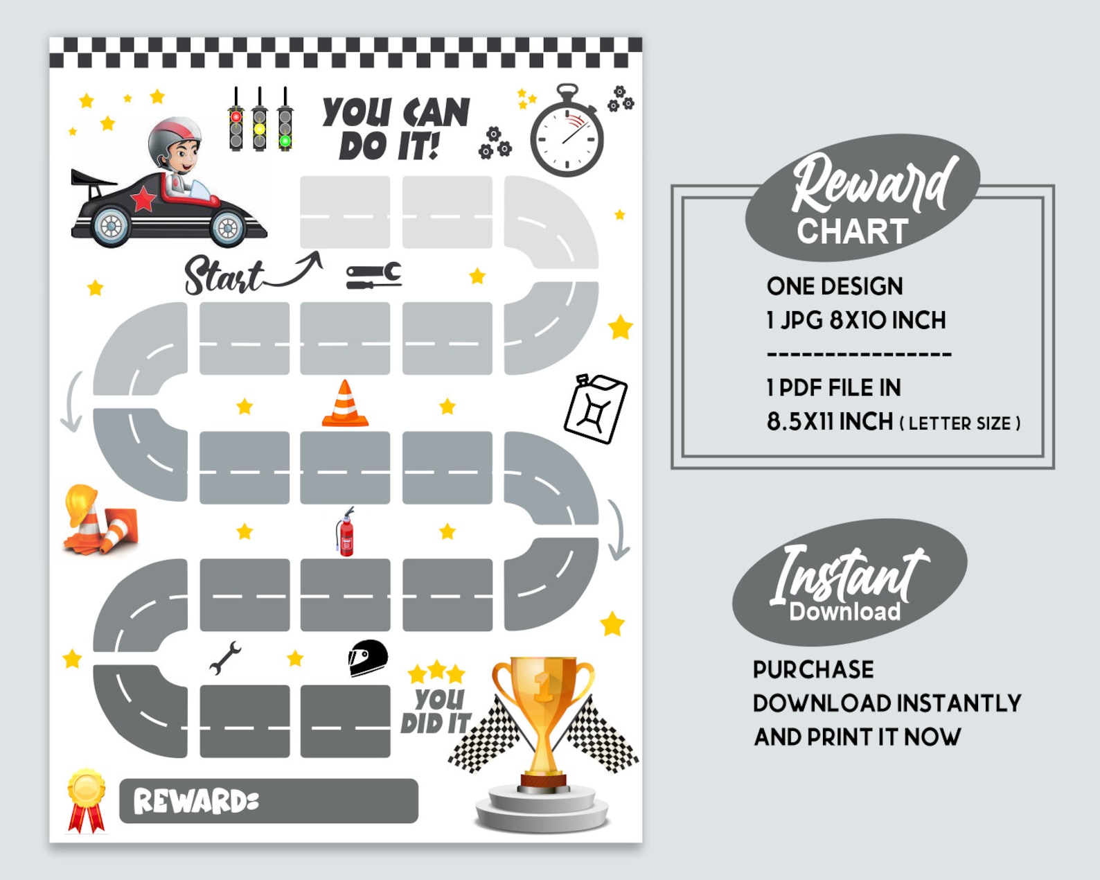 Printable Racing Car Reward Chart Cars Kids Behavior Chart Instant ...