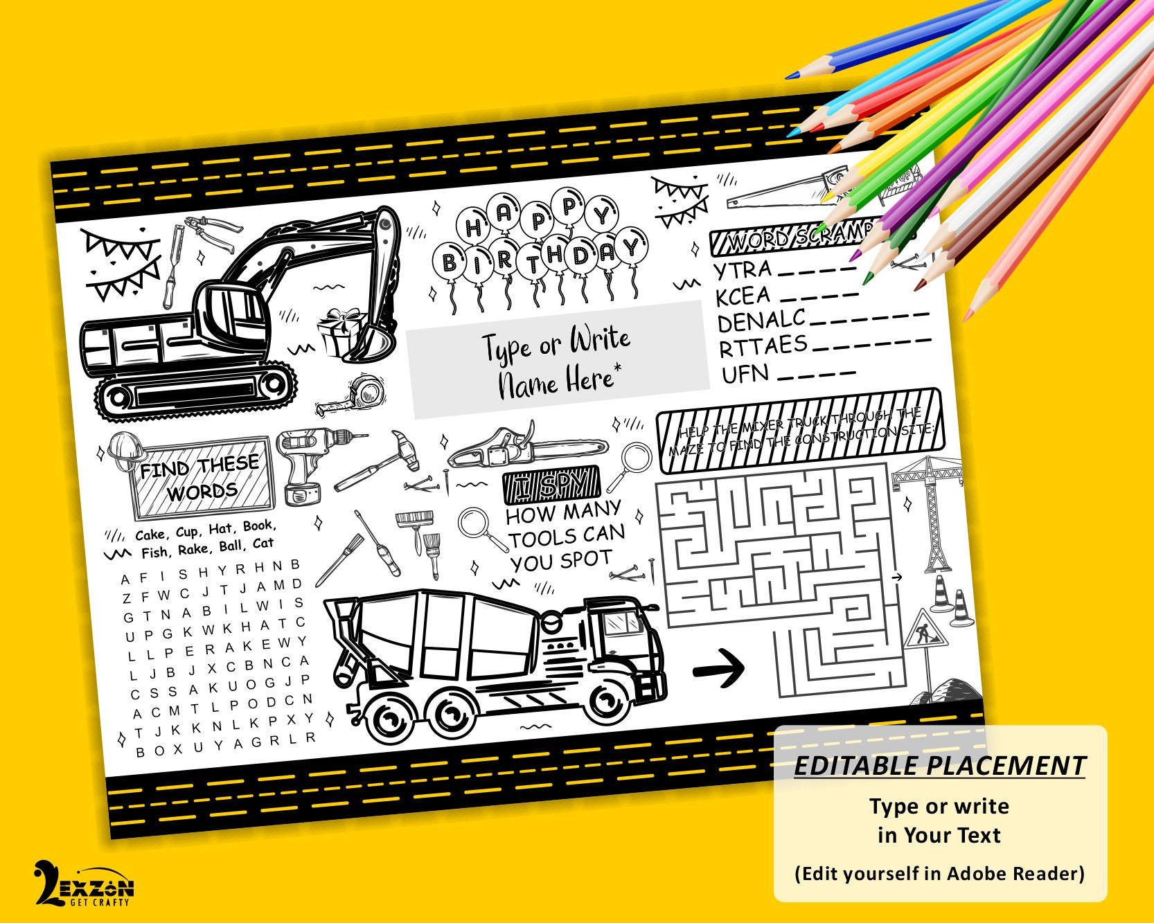Construction Party Placemat | Printable Trucks and Tractor Birthday ...