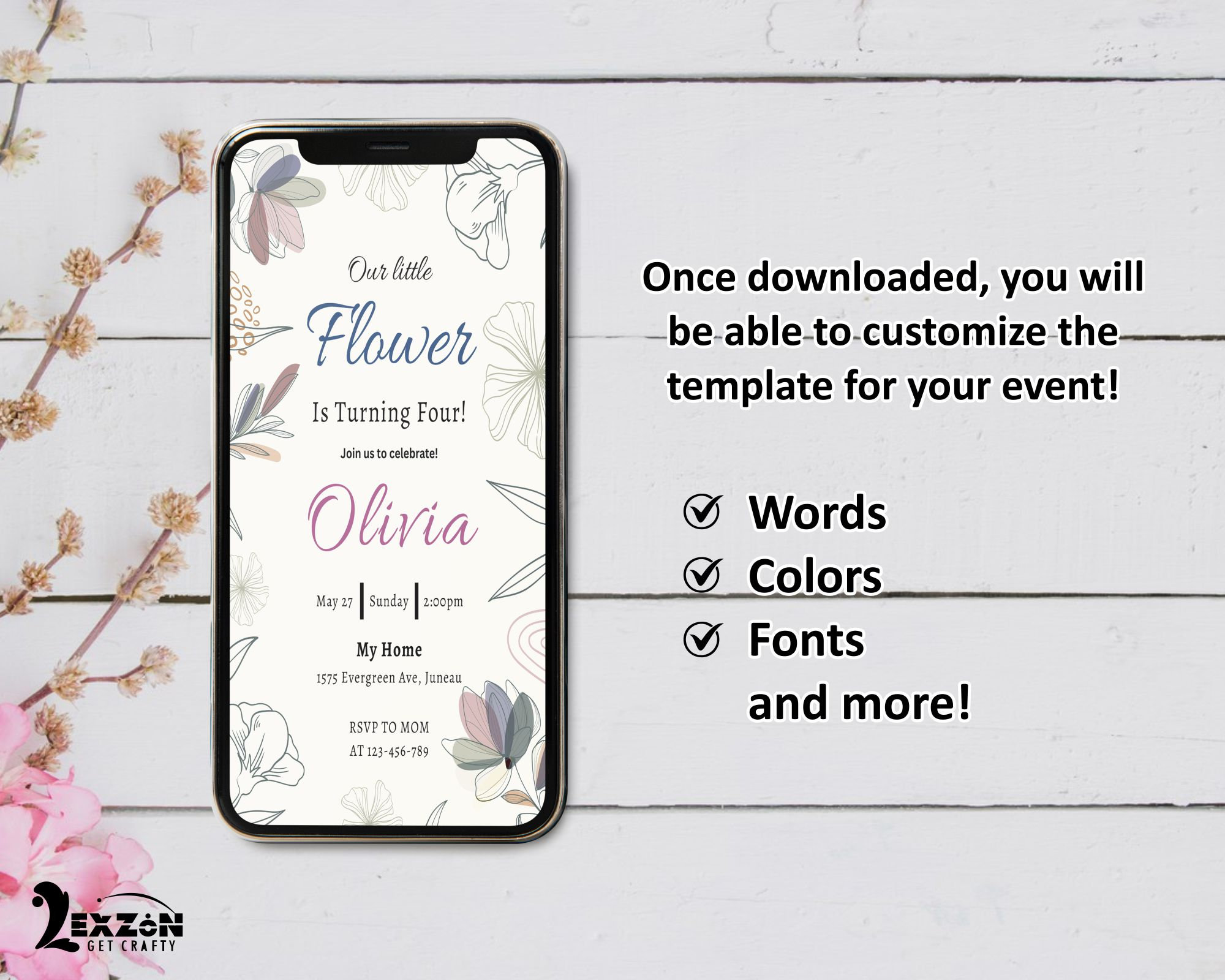 DIY Digital Birthday Invitation, Canva Template, Electronic Birthday ...